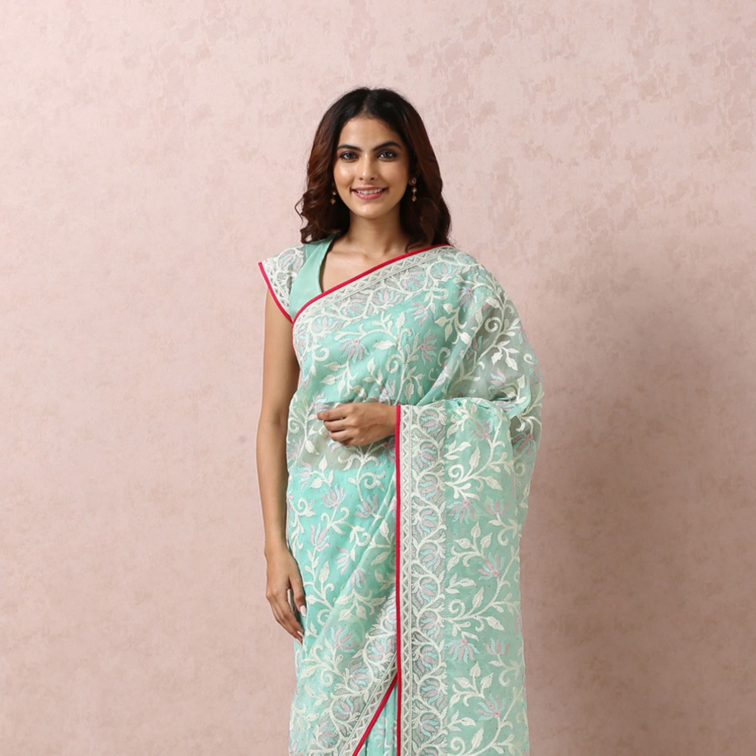 Buy Sea Green Embroidered Saree Online @Mohey - Saree for Women