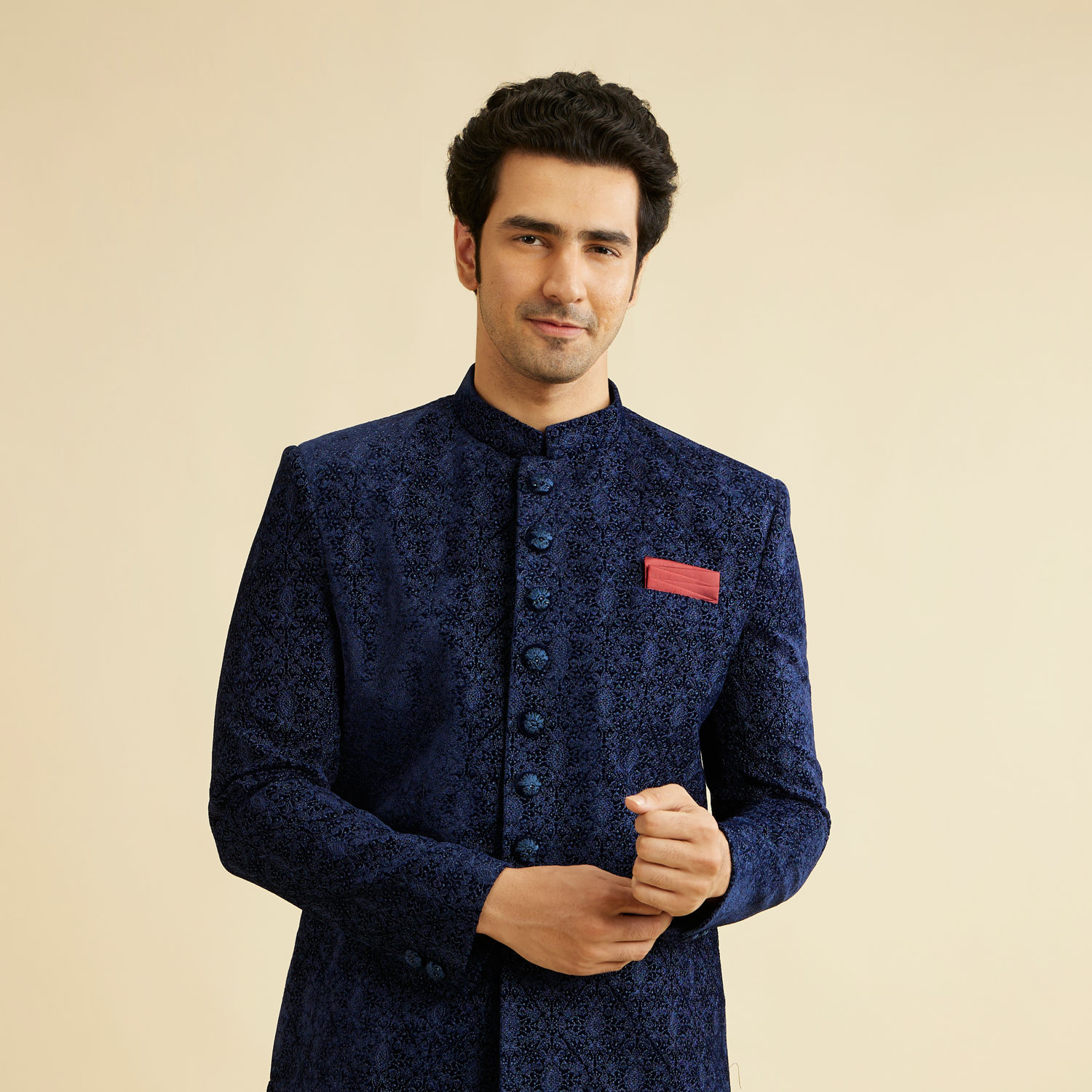 Buy Appealing Dark Blue Indo Western Set Online in India @Manyavar ...