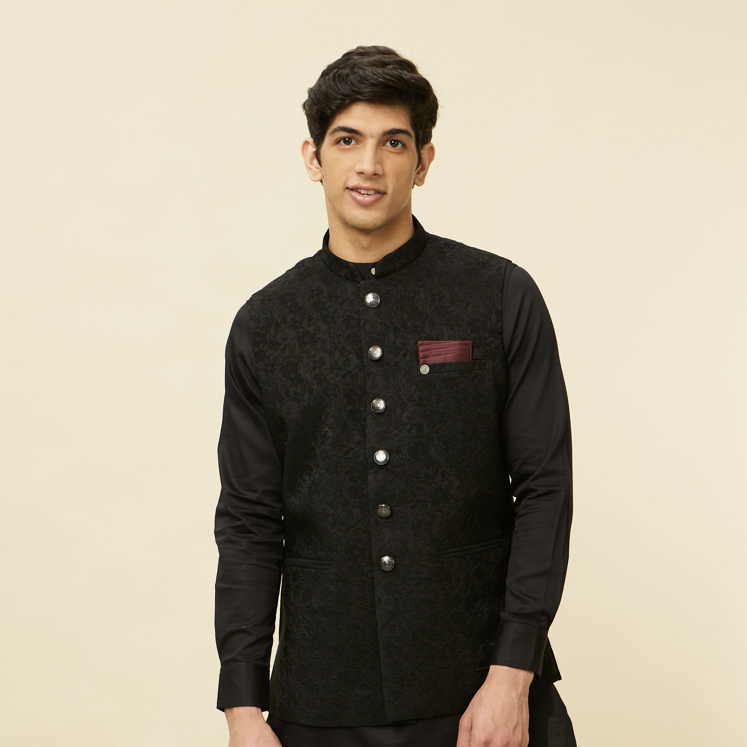 Buy Ebony Black Bel Buti Patterned Jacket Online in India @Manyavar ...