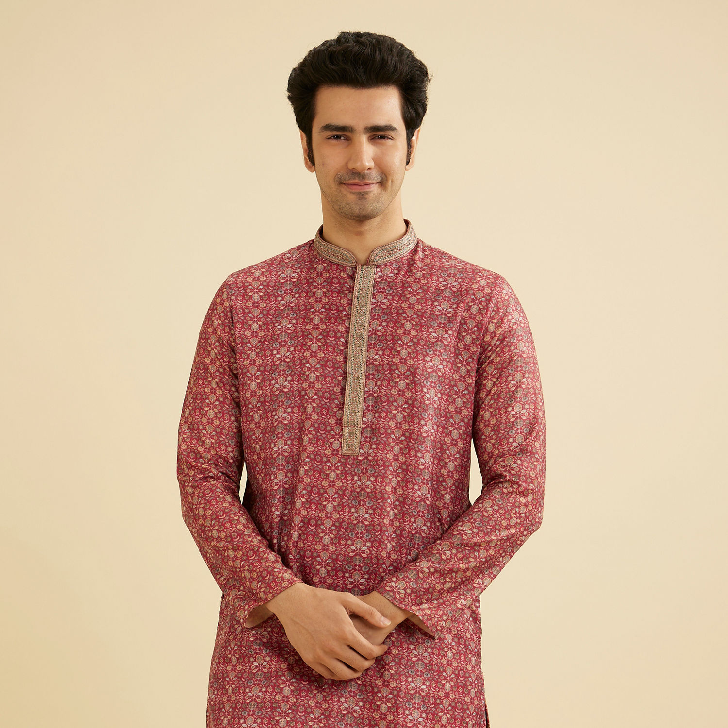 Buy Rust Red Floral Jaal Patterned Kurta Set Online in the USA ...