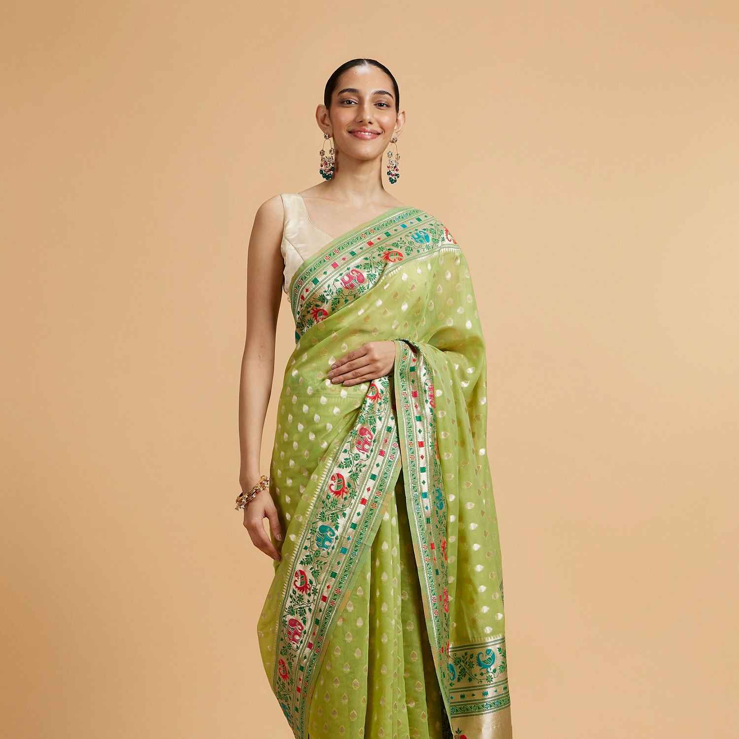 Buy Pista Green Celestial Saree Online in the USA @Mohey - Saree for Women