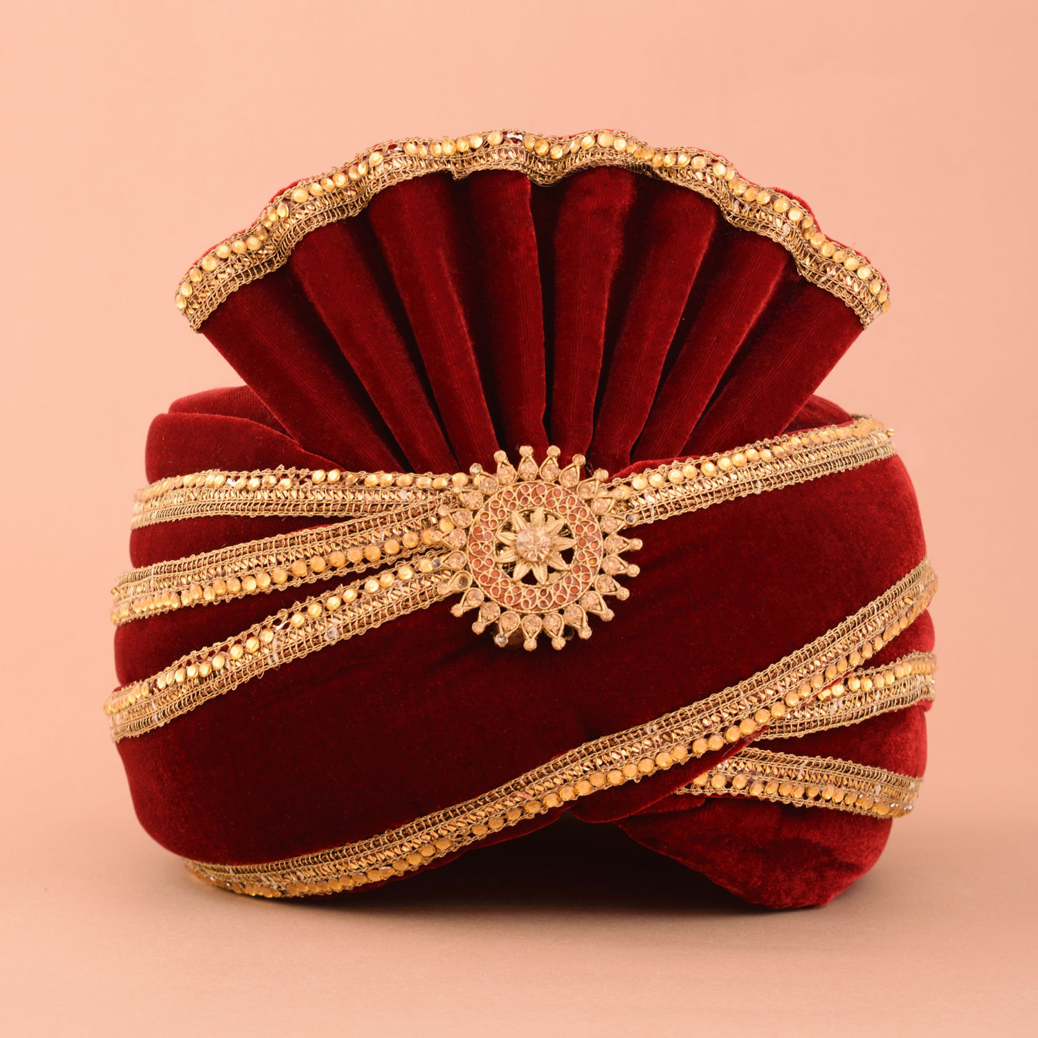 Buy Deep Red Chakra Brooch Embellished Safa Online in the USA @Manyavar ...