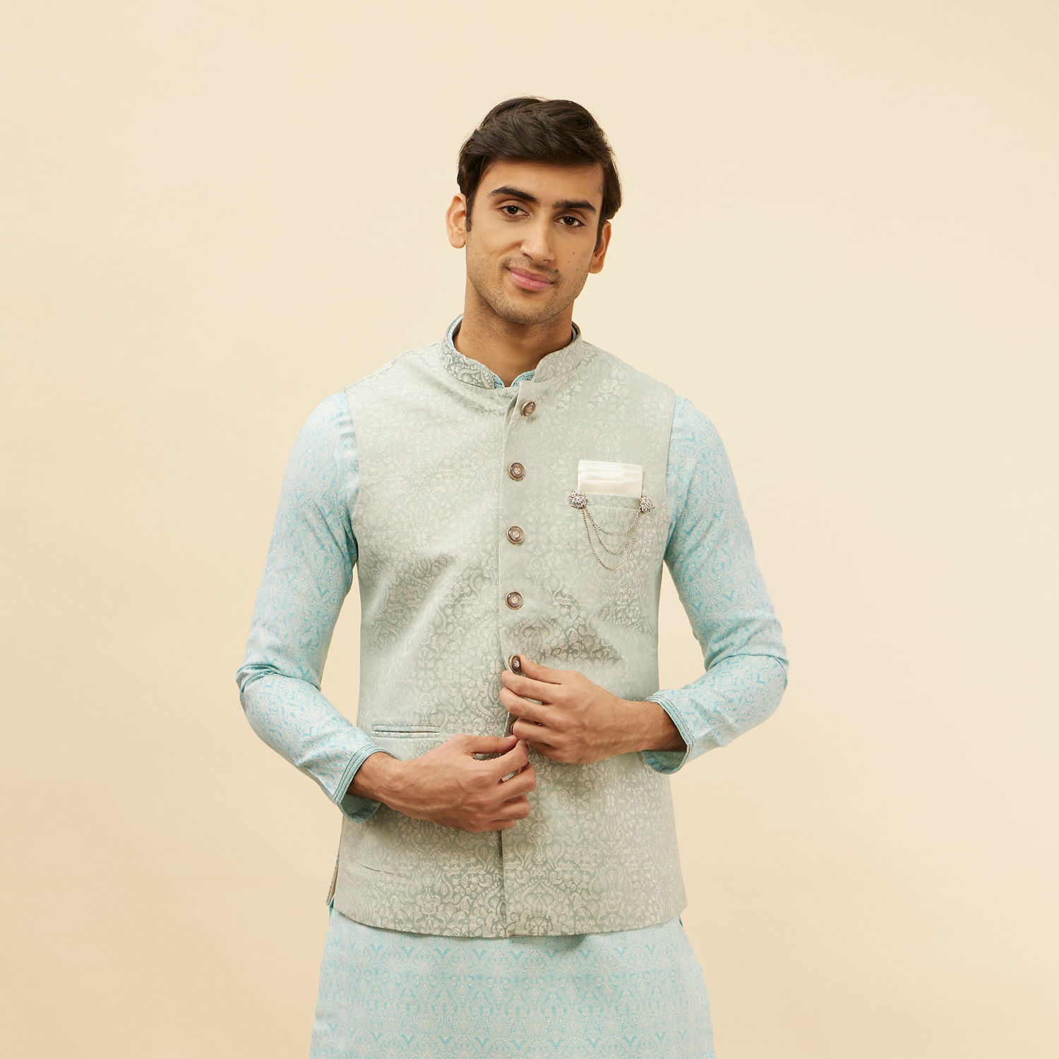 Buy Powder Blue Victorian Patterned Jacket Online in the USA @Manyavar ...