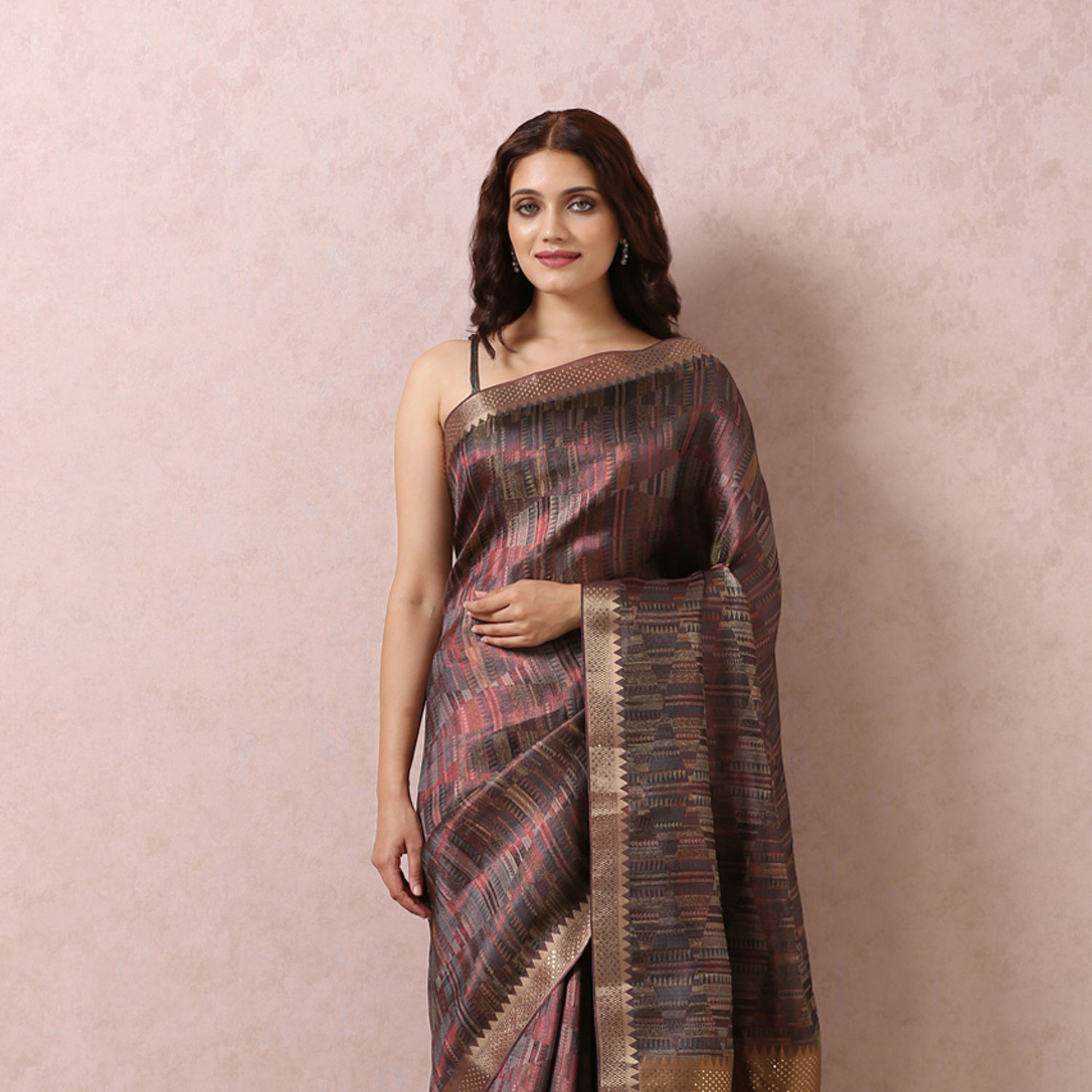 Buy Rust Red Saree With Golden Border Online in India @Mohey - Saree ...