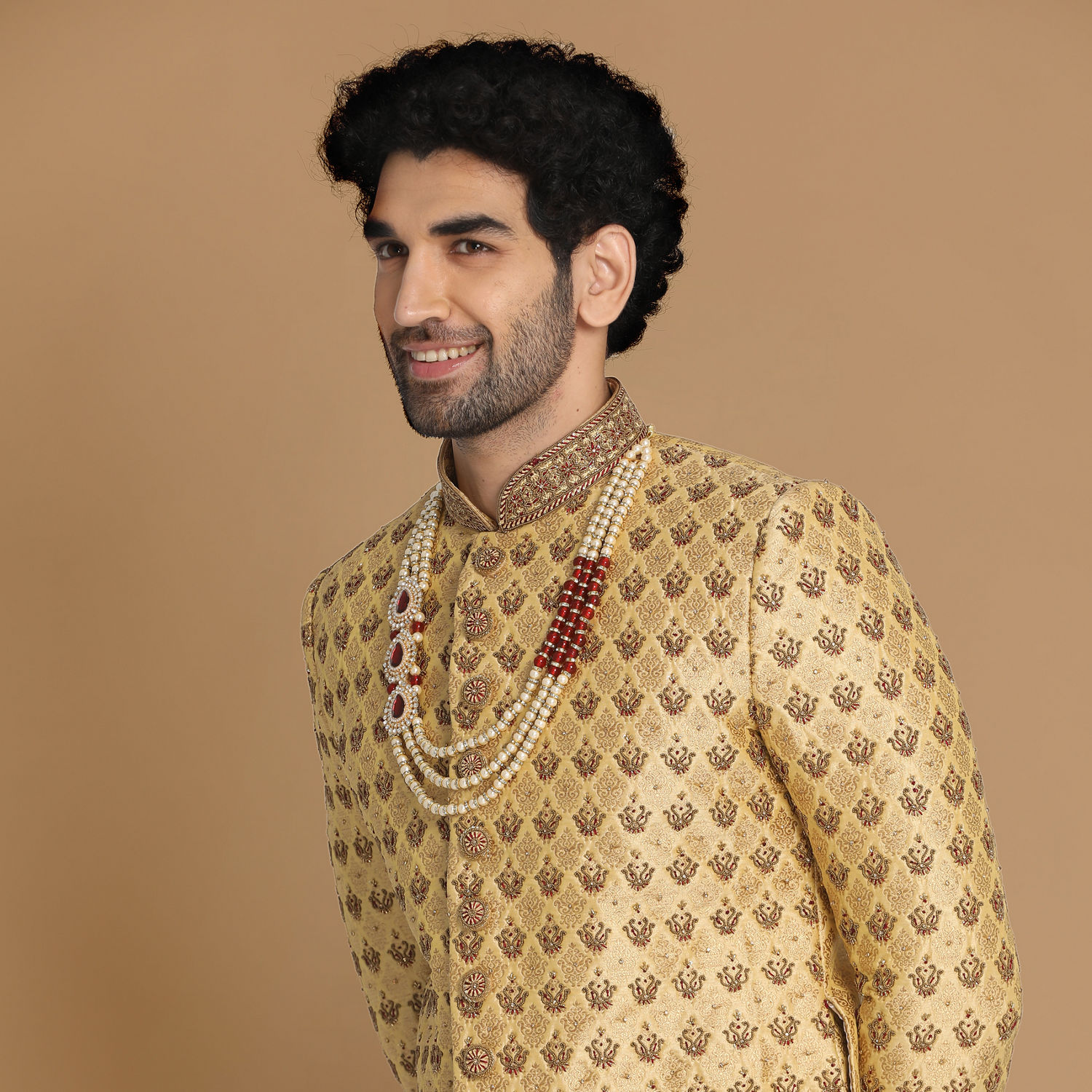 Sherwani for Men - Buy Plush Fawn Sherwani Suit Online @Manyavar