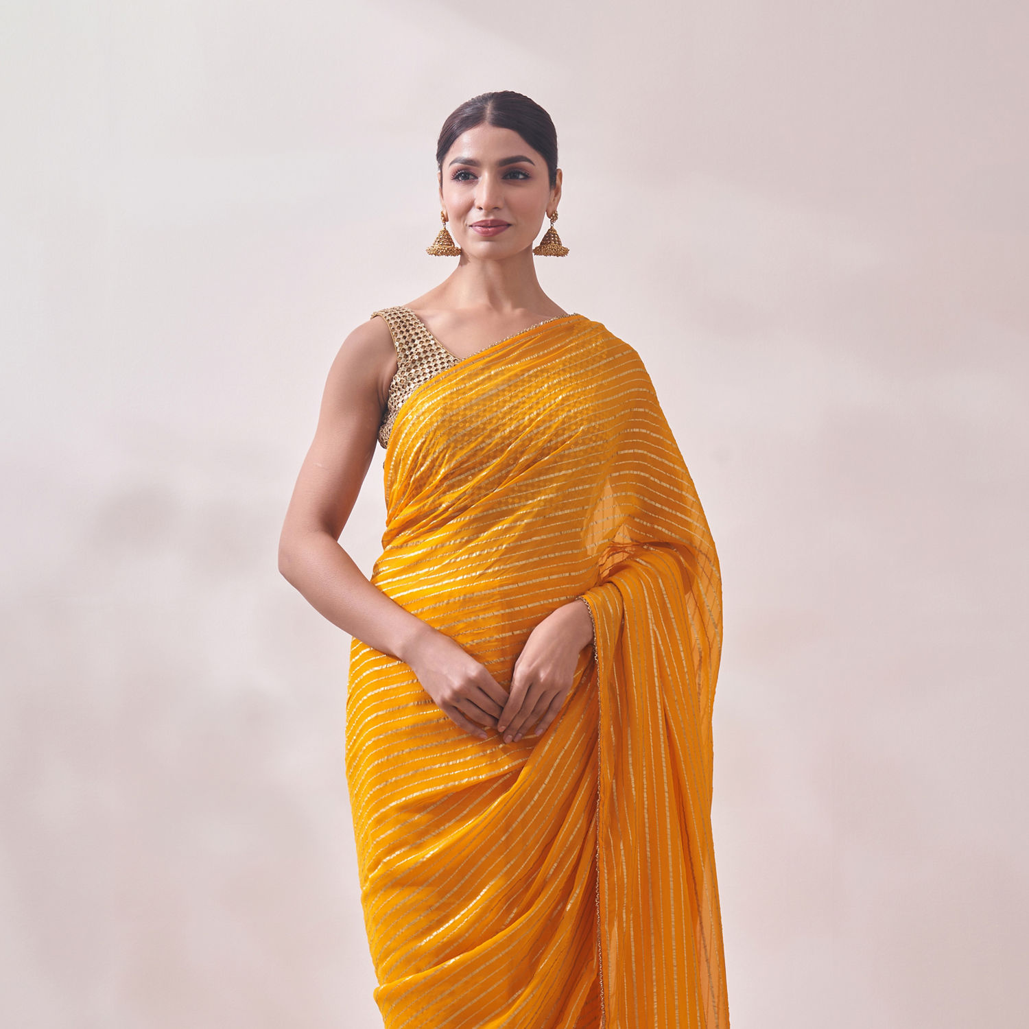 Buy Mustard Yellow Patterned Saree Online in India @Mohey - Saree for Women