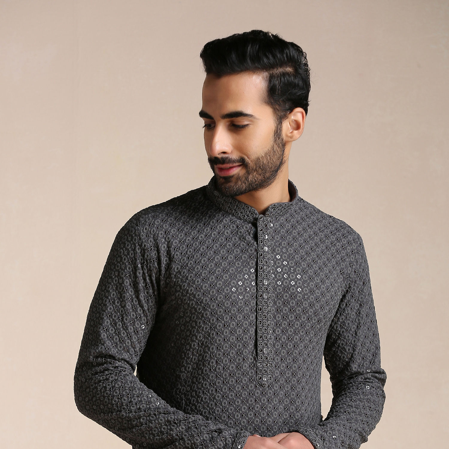 Kurta Pajama for Men - Buy Light Grey Chikankari Kurta Set Online @Manyavar