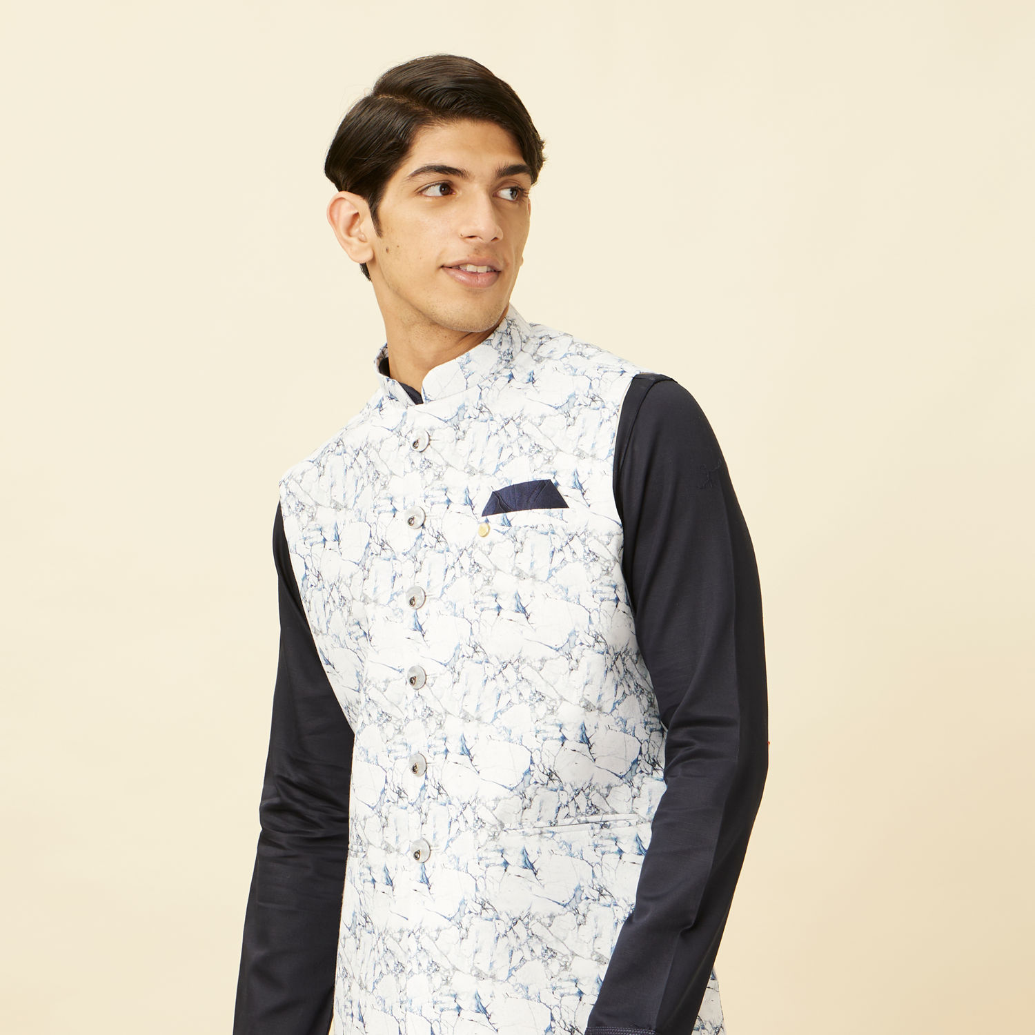 Buy Winter White Marble Printed Jacket Online in India @Manyavar ...