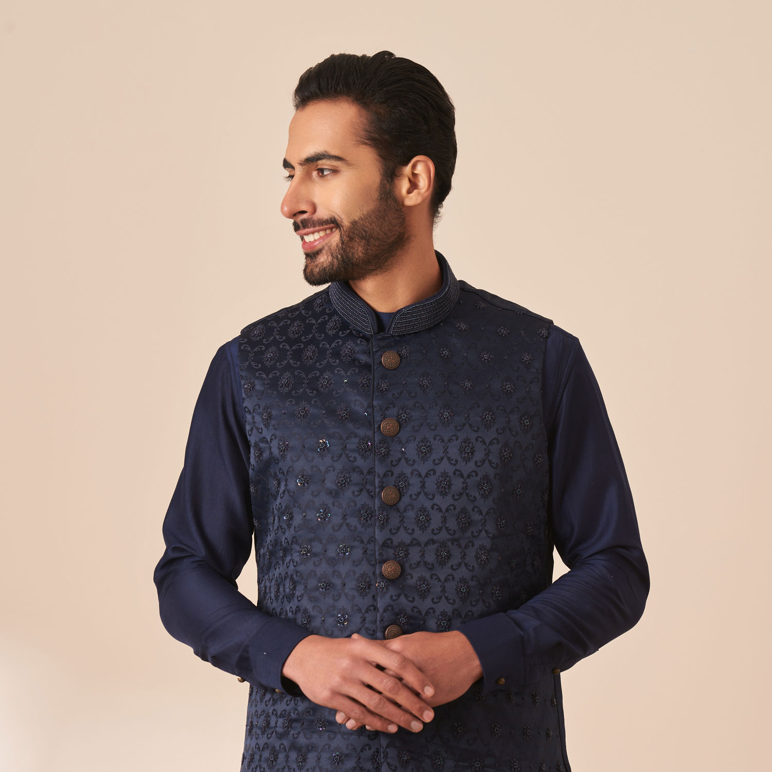 Kurta Jacket Set for Men - Buy Dark Blue Draped Kurta Jacket Set Online ...