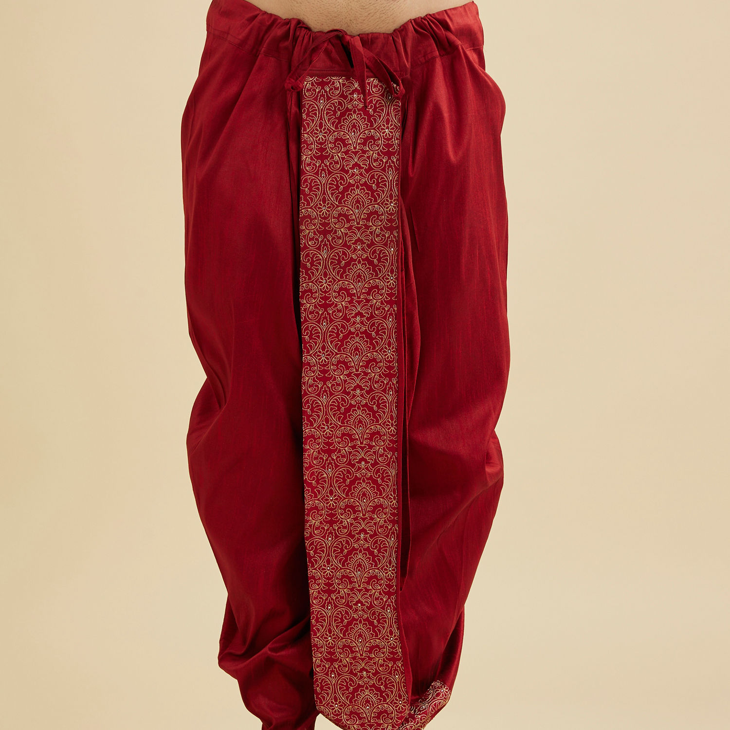 Buy Maroon Red Floral Embroidered Dhoti with Rhinestones Online in ...
