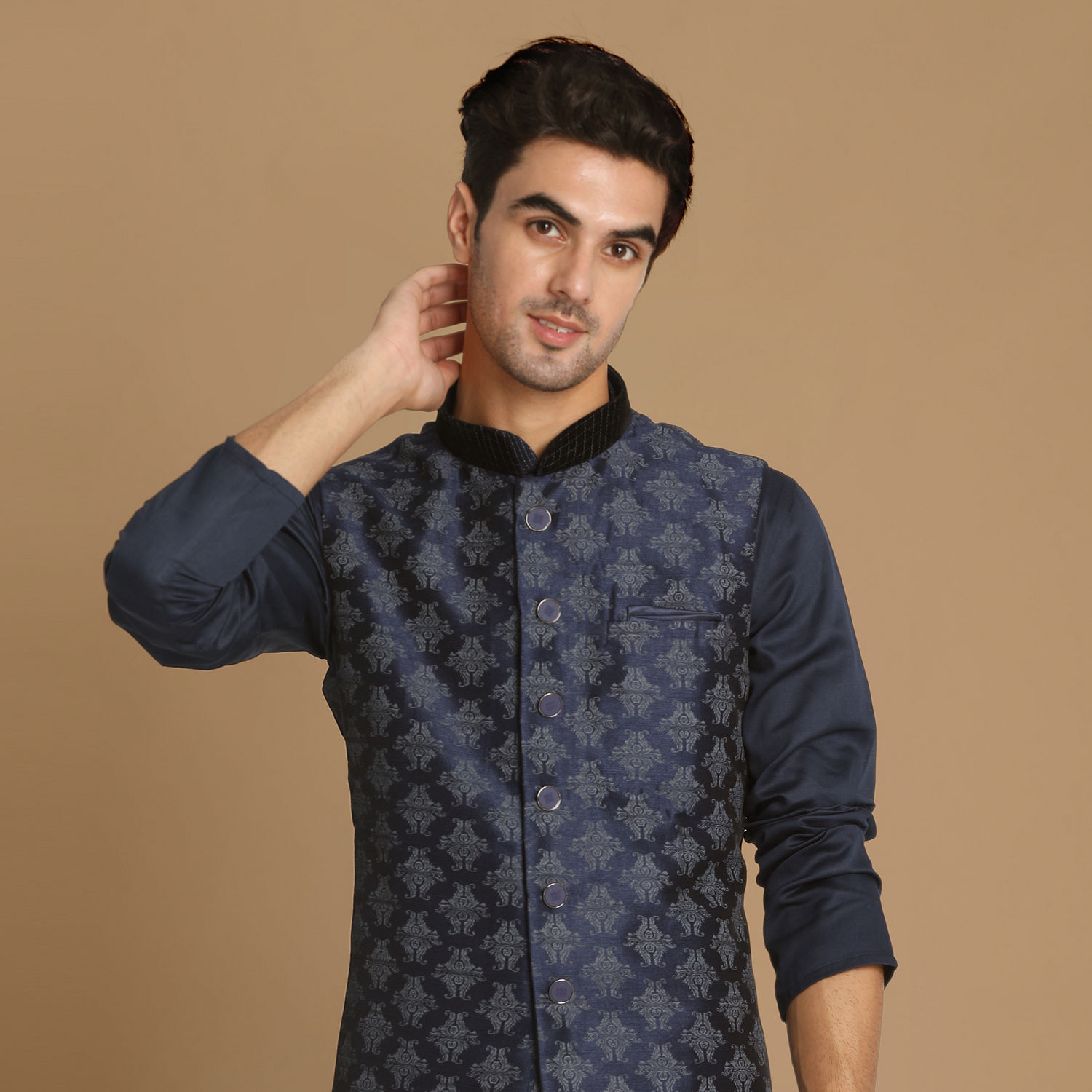 Kurta Jacket Set for Men - Buy Denim Blue Festive Kurta Jacket With ...