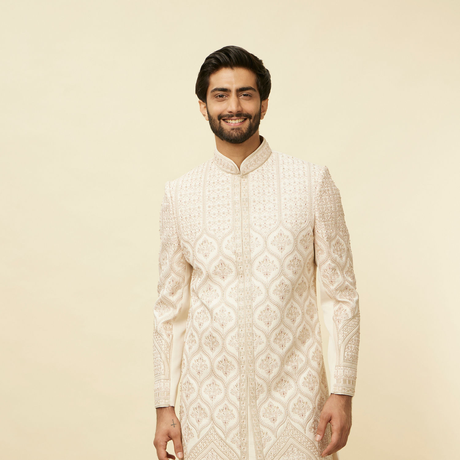 Buy Sand Beige Aari Embroidered Sherwani Set Online in the USA ...