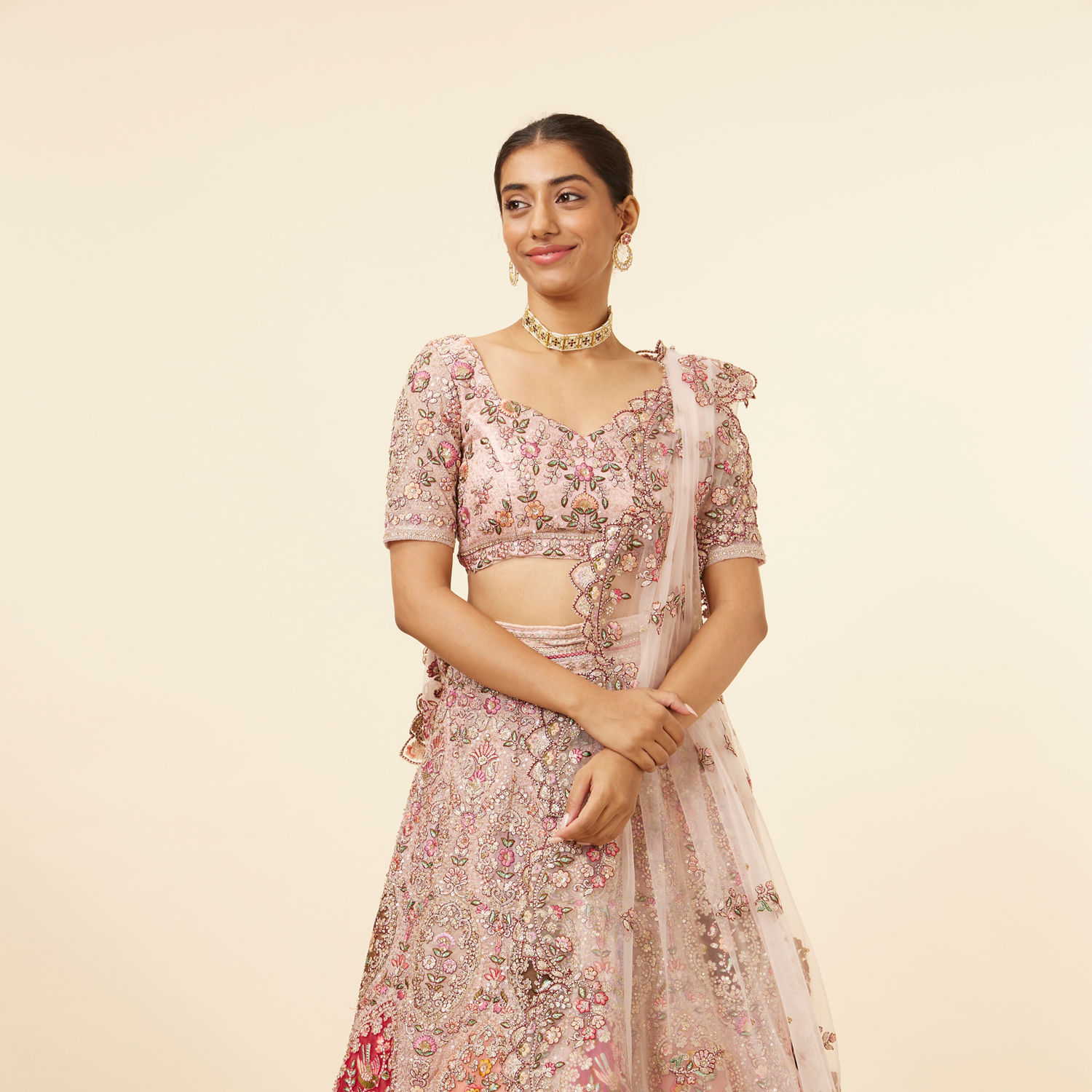 Buy Light Pink Embroidered Pastel Bridal Lehenga Online in India @Mohey ...