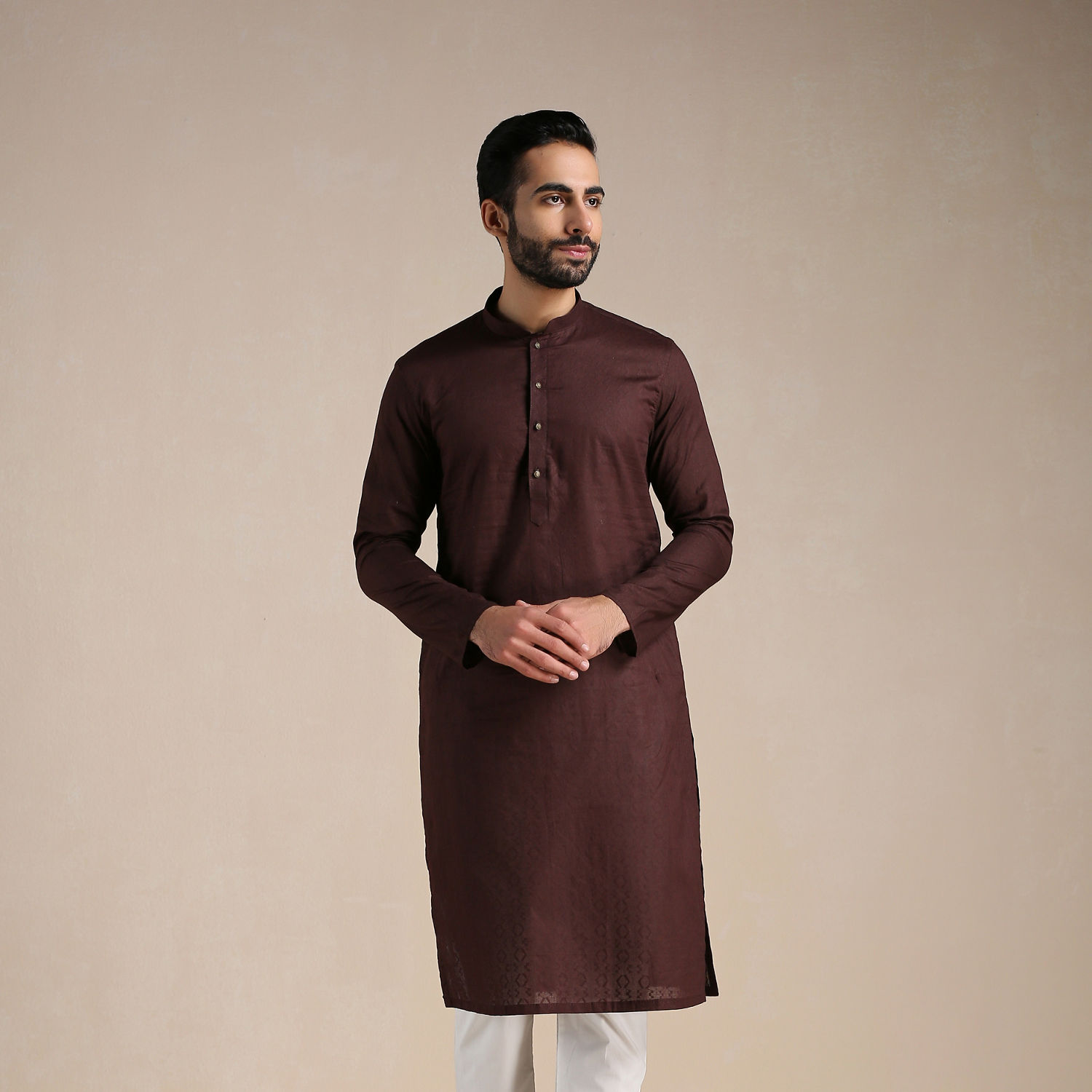 Buy Deep Mahogany Brown Embellished Buttoned Kurta Set Online in India ...