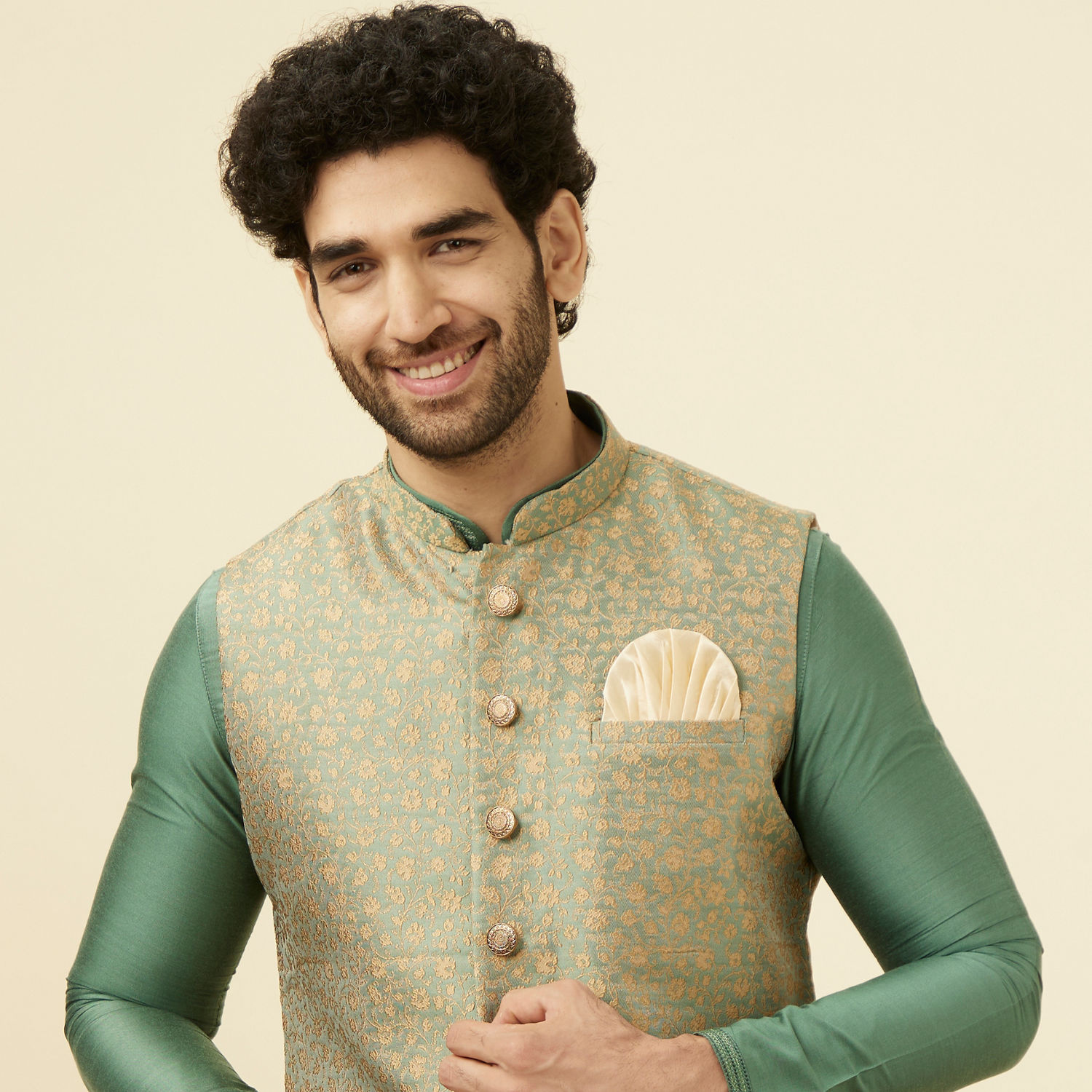 Buy Sage Green Brocade Jacket Online in India @Manyavar - Nehru Jacket ...
