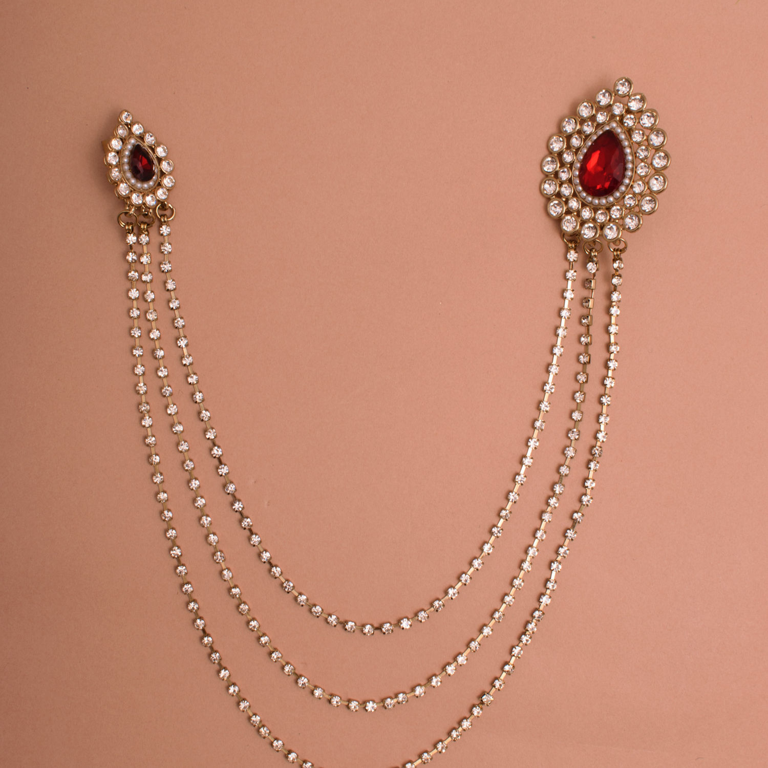 Buy Ruby Red Stone and Diamante Studded Chain Brooch Online in the USA ...