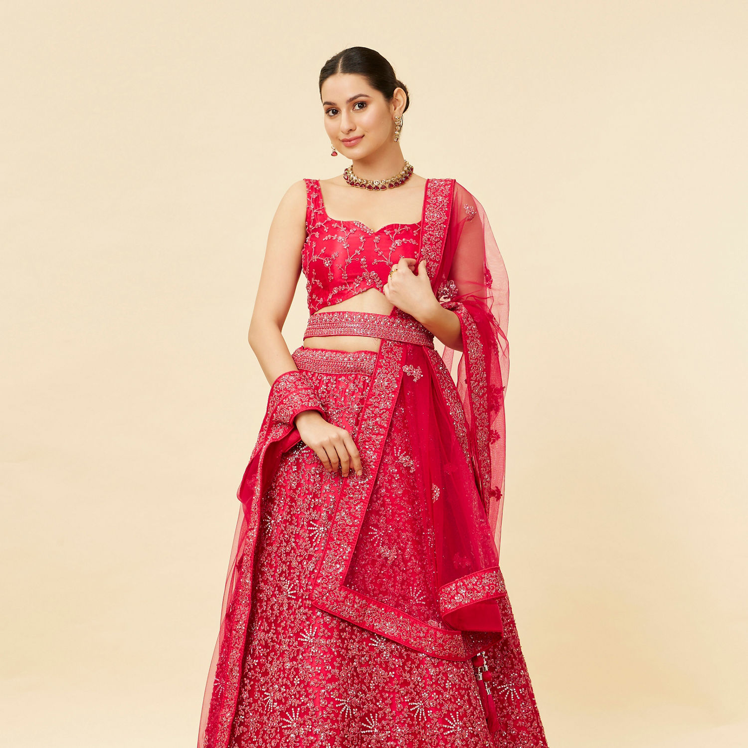 Buy Rani Pink Bel Buti Embroidered and Sequined Lehenga Online in the ...