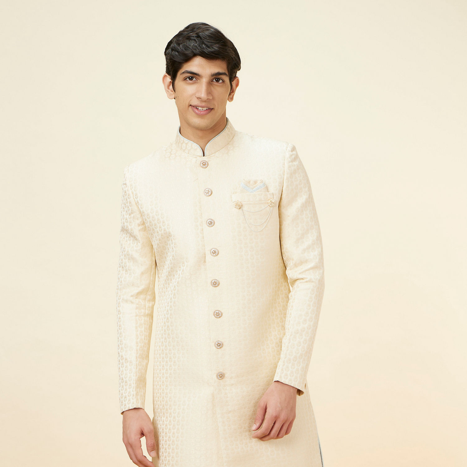 Buy Golden Cream Buta Patterned Achkan Style Sherwani Set Online ...