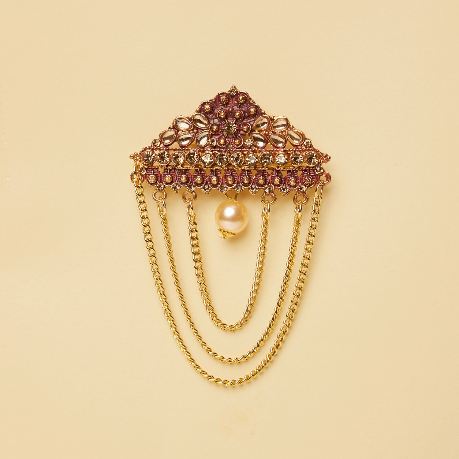 Buy Red and Gold Simulant Polki Embellished Floral Brooch with ...