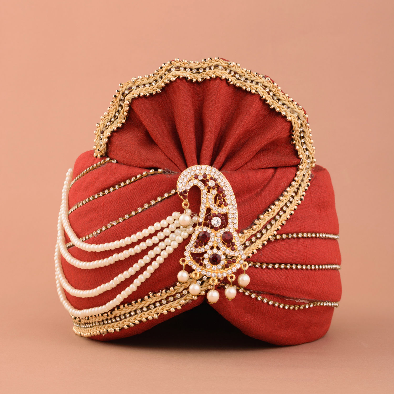 Buy Aurora Red Safa with Embellished Paisley Brooch Online in India ...