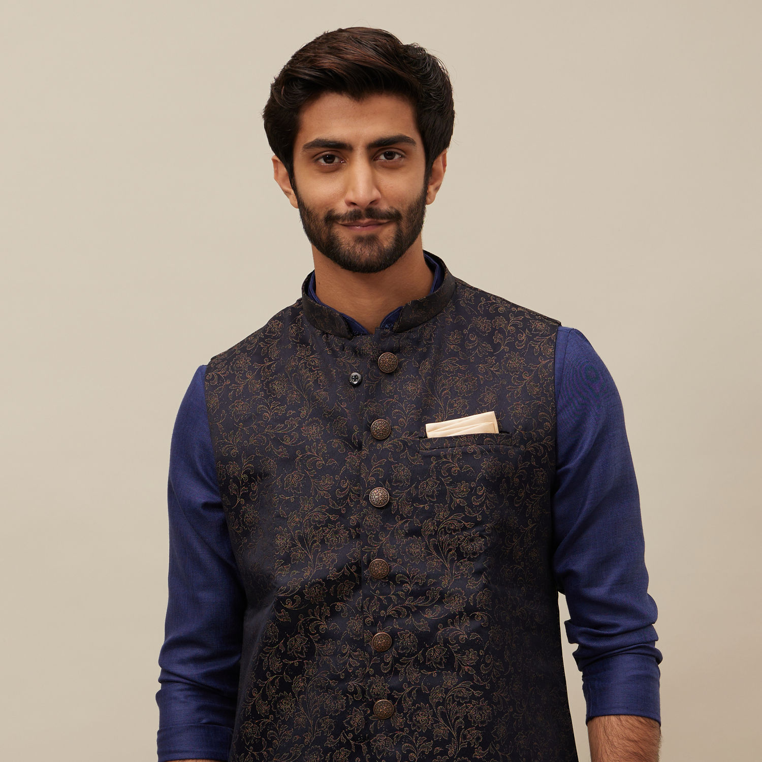 Buy Midnight Black Bel Buti Patterned Jacket Online in India @Manyavar ...