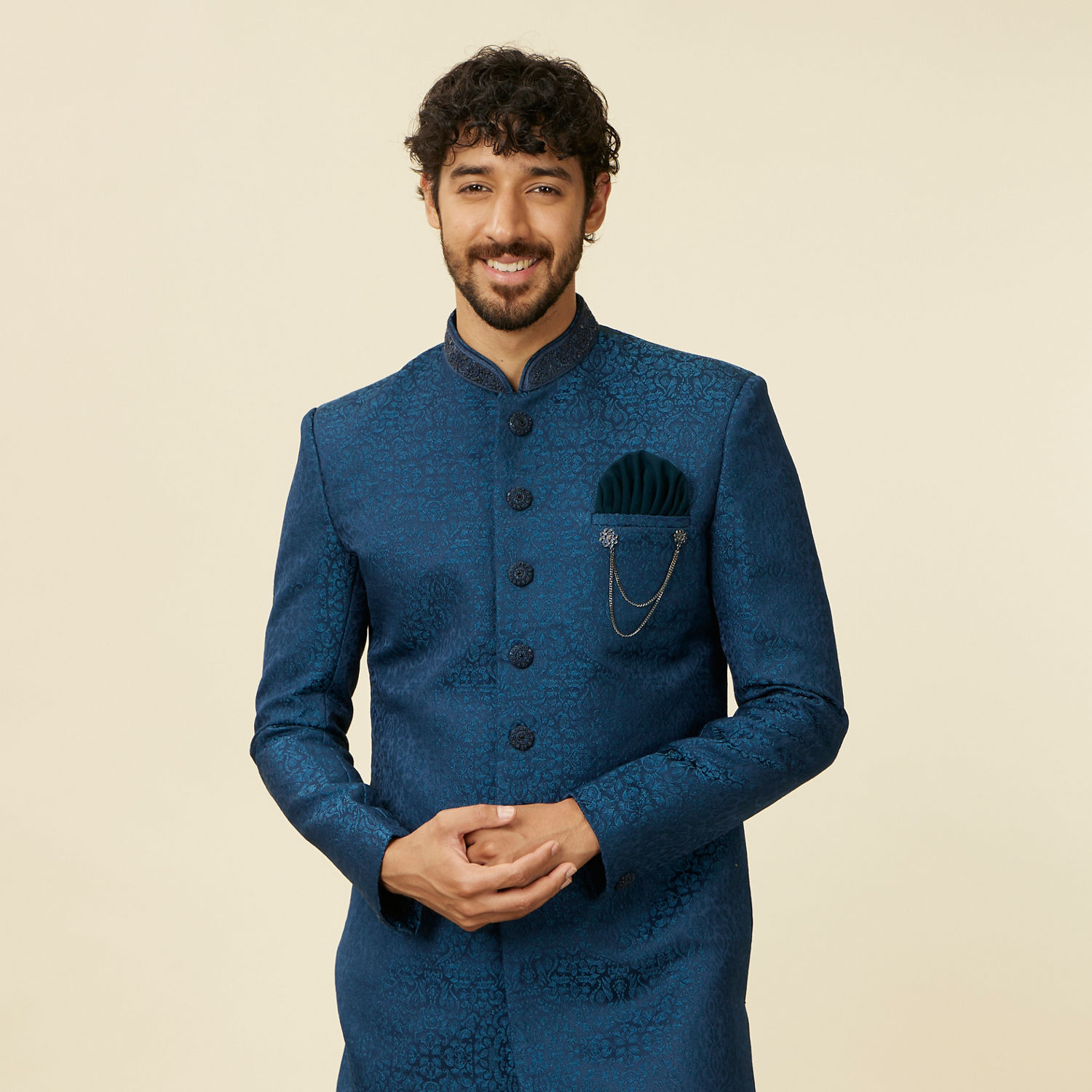 Buy Teal Blue Medallion Patterned Indo Western Set Online in the USA ...
