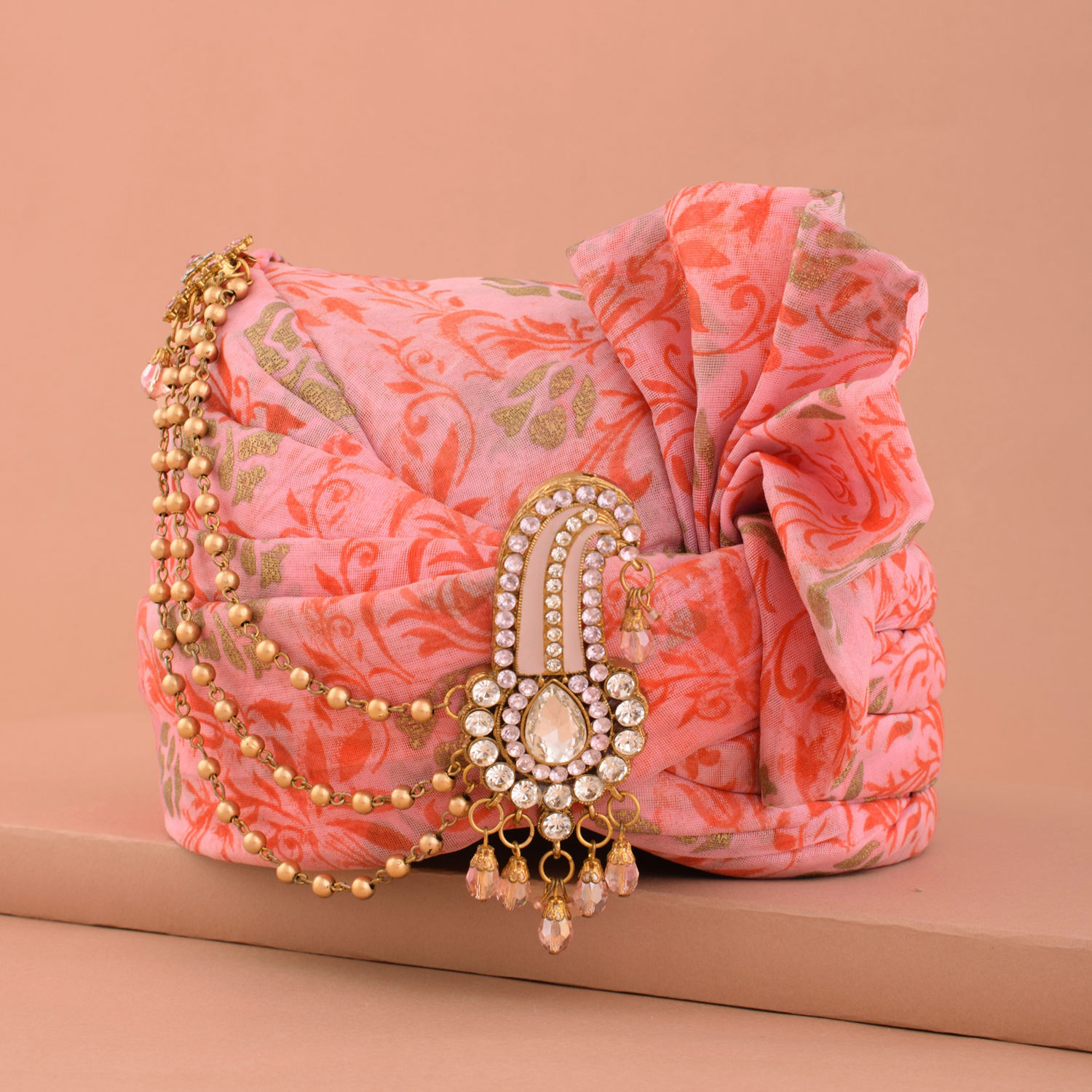 Buy Sherbet Pink Safa with Embellished Paisley Brooch Online in India ...