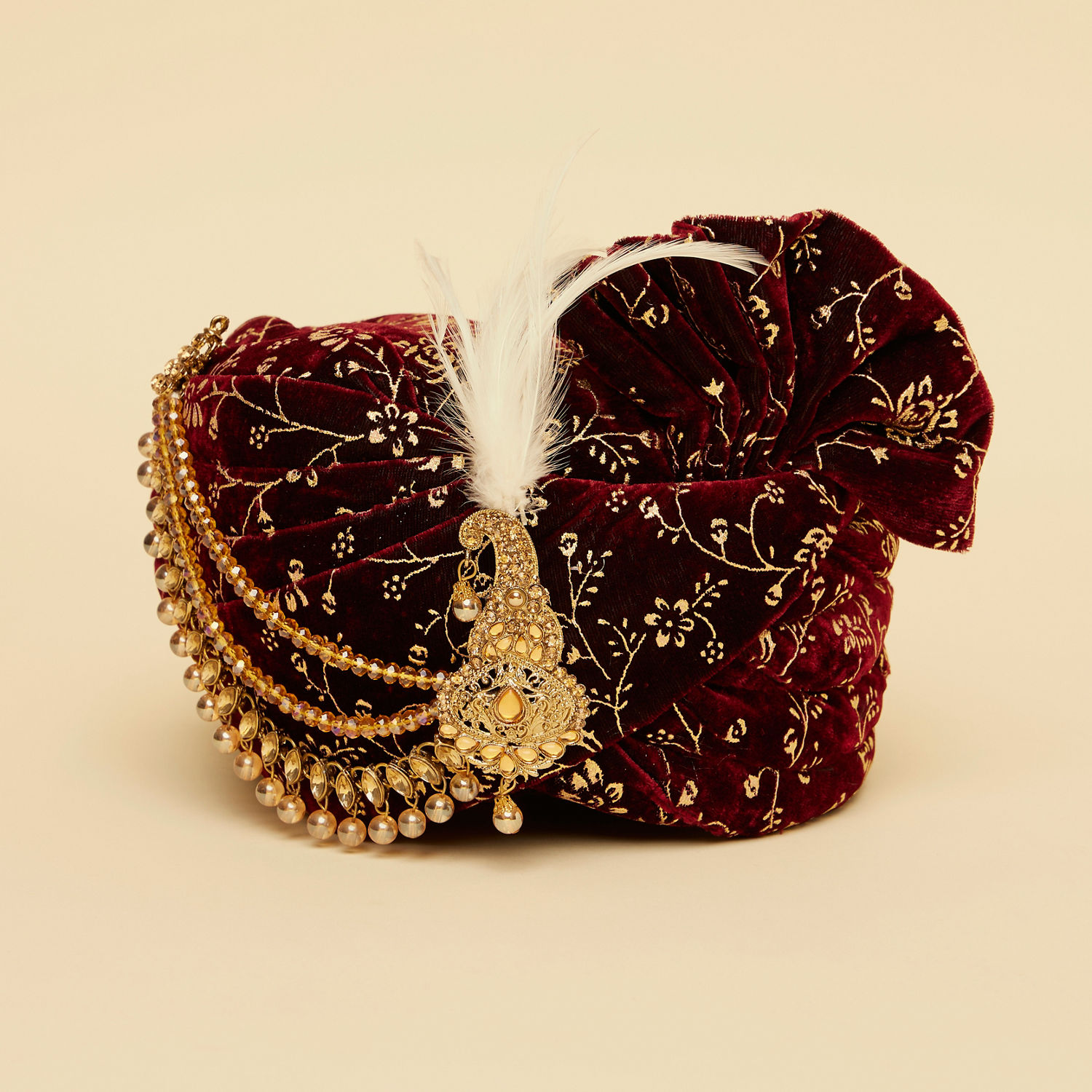 Buy Dark Maroon Floral Foil Printed Safa Online in the USA @Manyavar ...