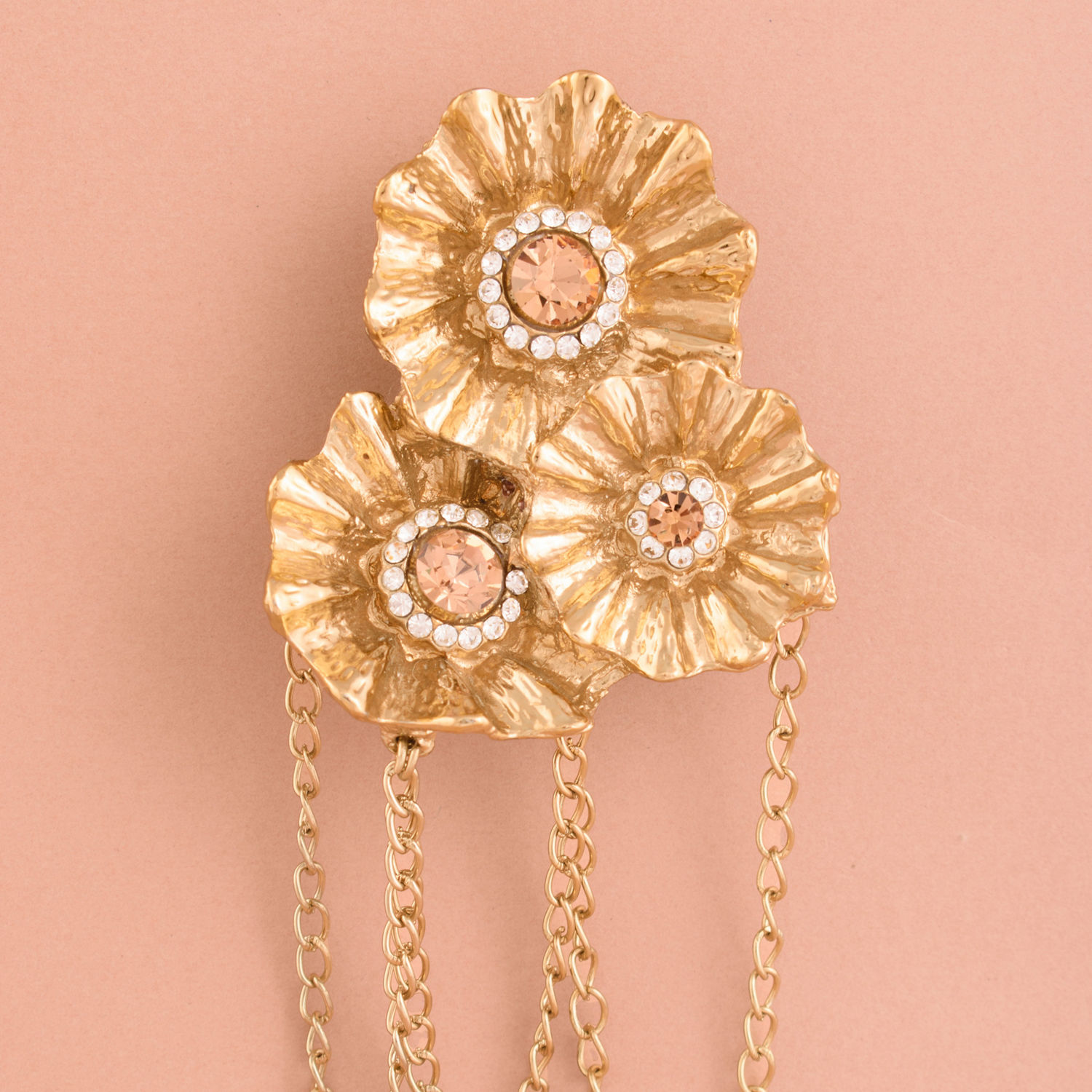 Buy Golden Stone Studded Floral Trio Chain Brooch Online in India ...