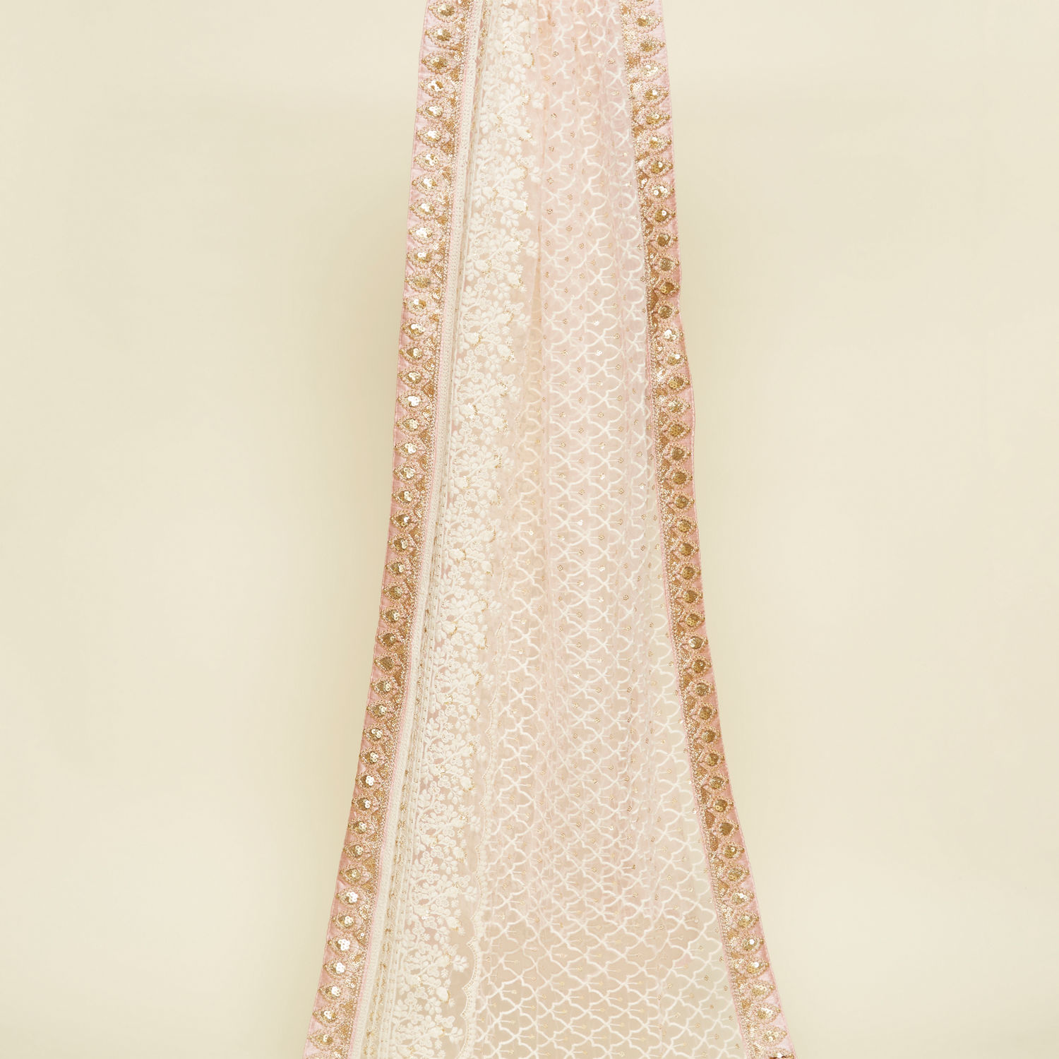 Buy Cream Pink Floral Chikankari Embroidered Stole Online in India ...