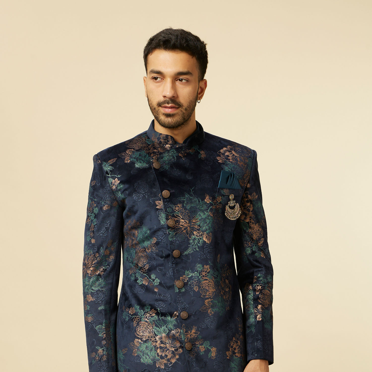 Buy Dark Blue Floral Patterned Indo Western Set Online in the USA ...