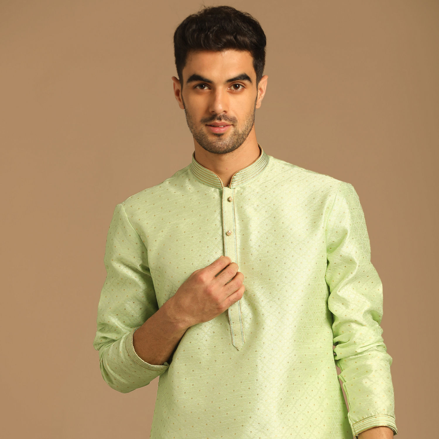 Buy Light Green Kurta Set With Golden Booti Online in the USA @Manyavar ...