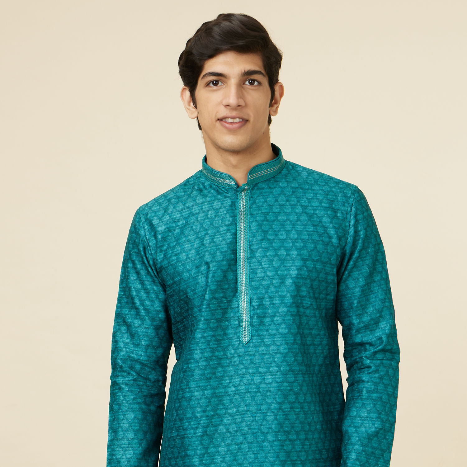 Buy Peacock Green Jaal Patterned Kurta Set Online in UAE @Manyavar ...