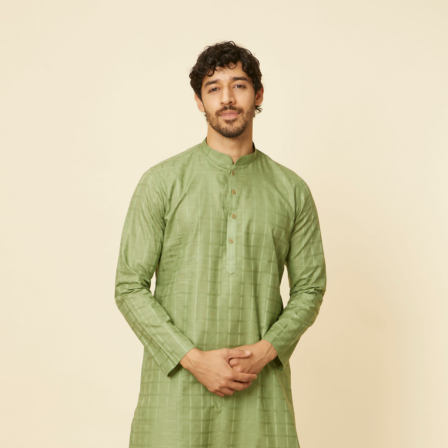 Buy Moss Green Chequered Patterned Kurta Set Online in the USA ...