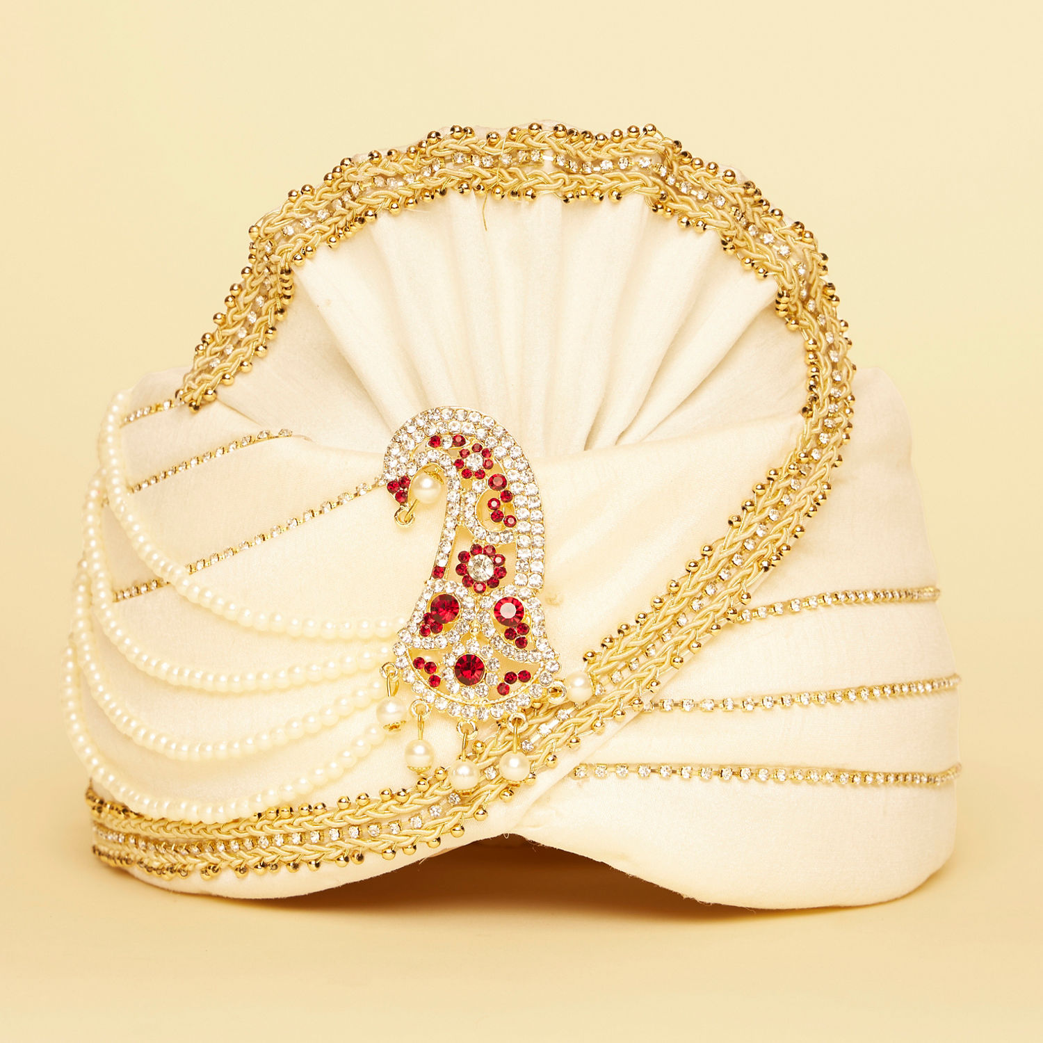 Buy Pearled Ivory White Gold Embellished Safa Online in India @Manyavar ...