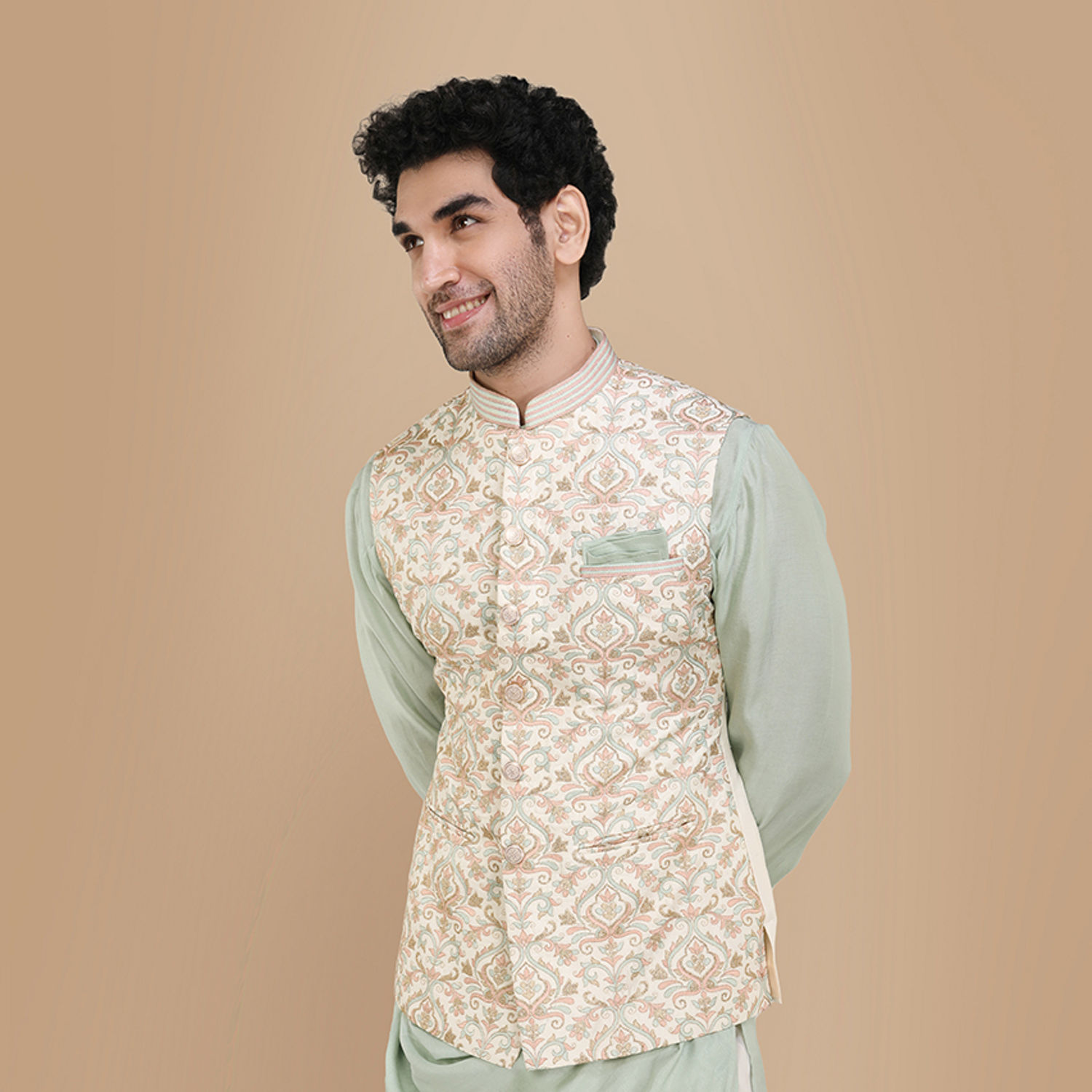 Kurta Jacket Set for Men - Buy Lavish Cream Kurta Jacket Set Online ...