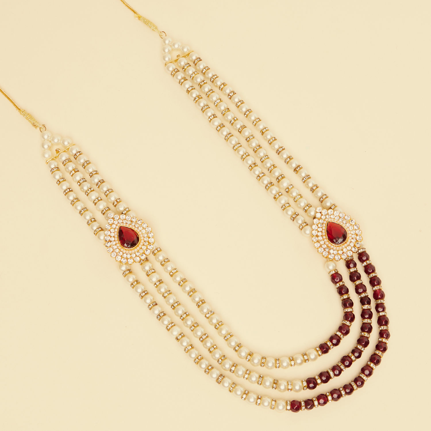Buy Ruby Red Stone and Pearl Brooch Detailed Mala Online in the USA ...