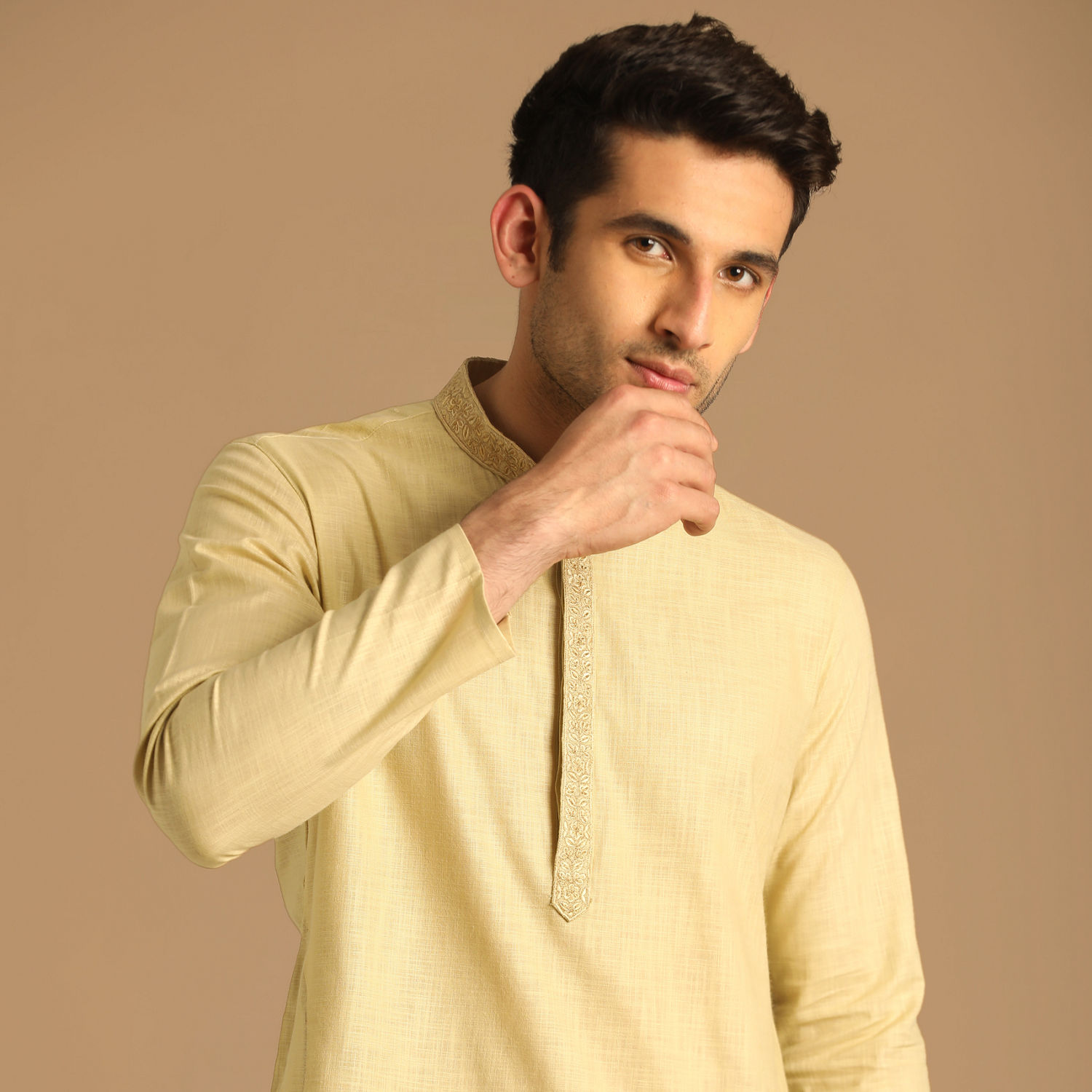 Kurta Pajama for Men - Buy Beige Solid Kurta Set Online @Manyavar