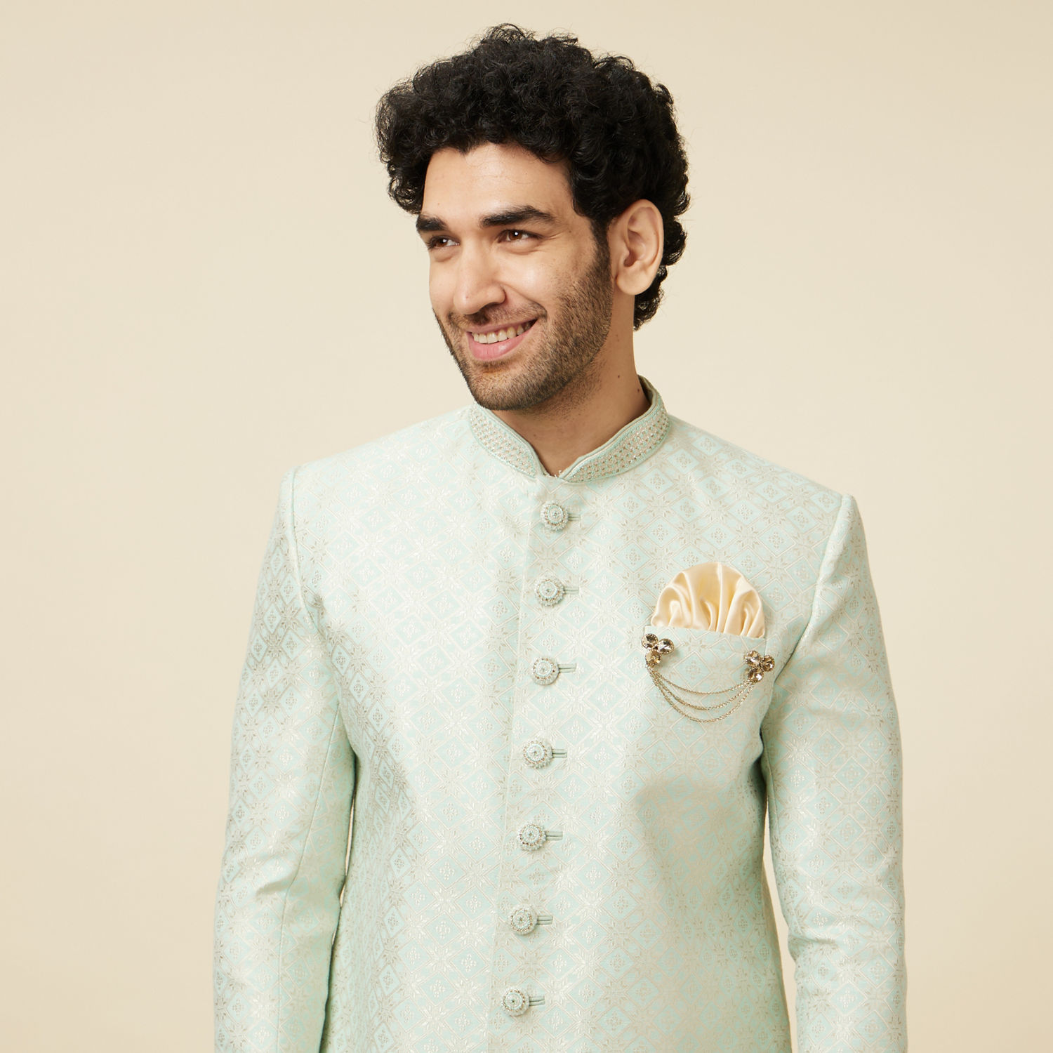 Buy Tea green Diamond Patterned Indo Western Set Online in India ...