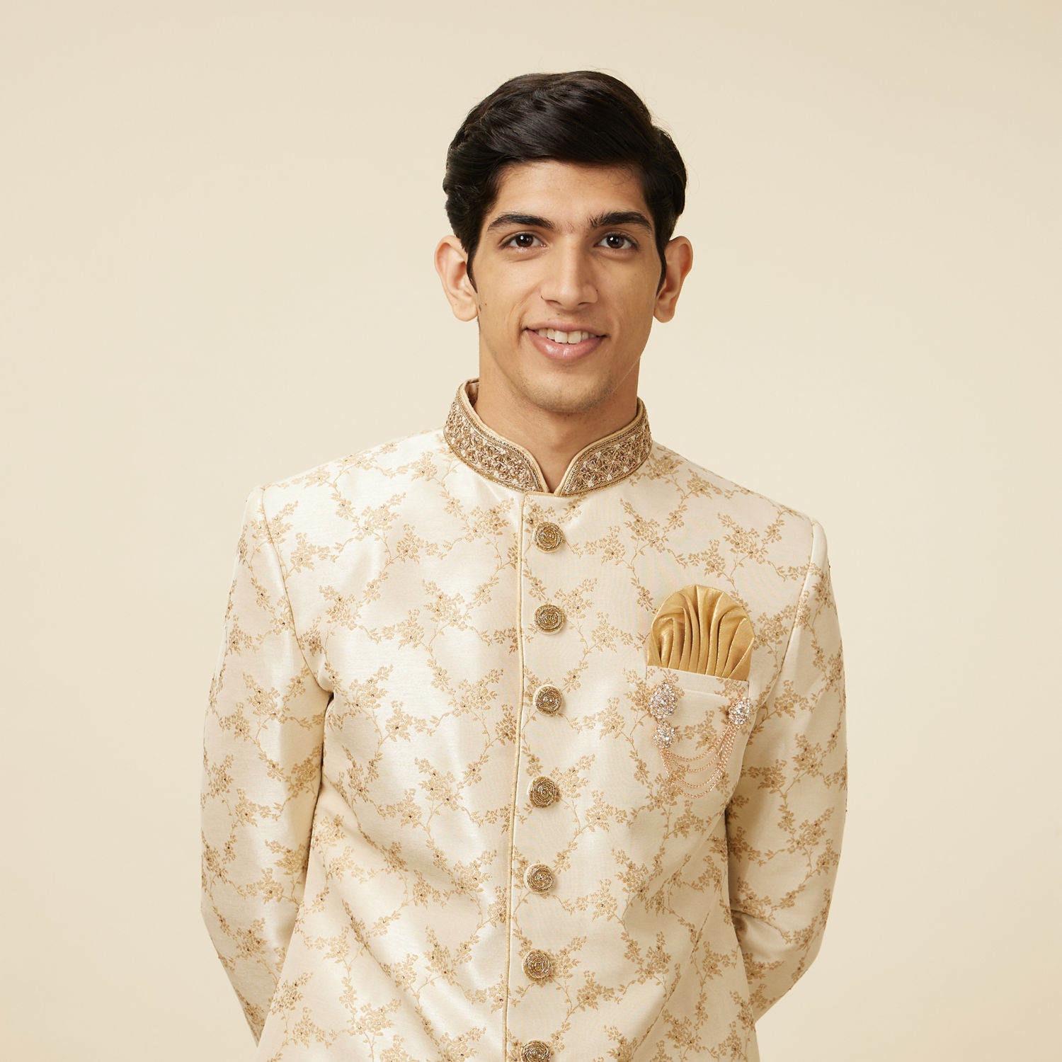 Sherwani for Men - Buy Grandiose Fawn Groom Sherwani Online @Manyavar