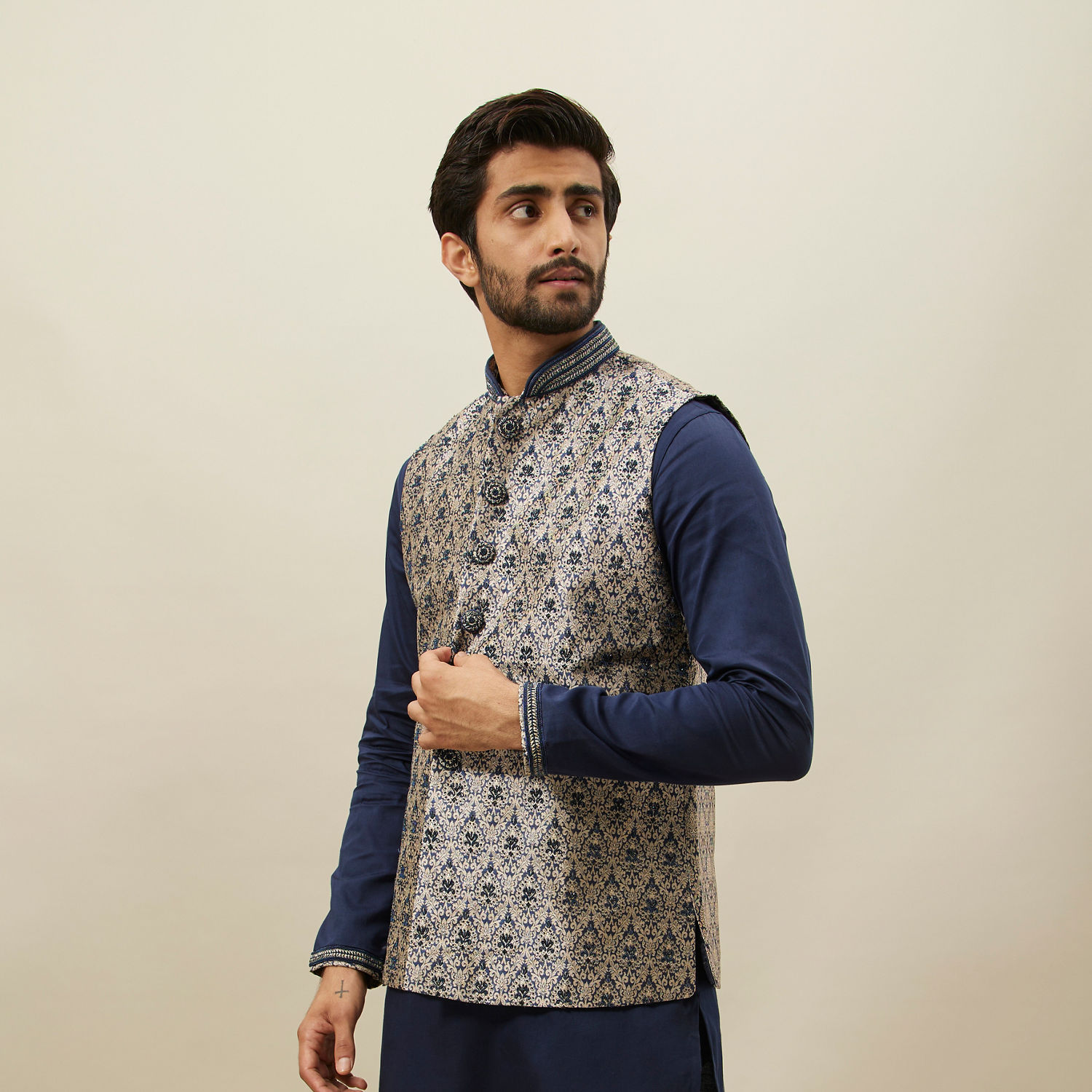 Buy Midnight Blue Medallion Patterned Jacket Set Online in the USA ...