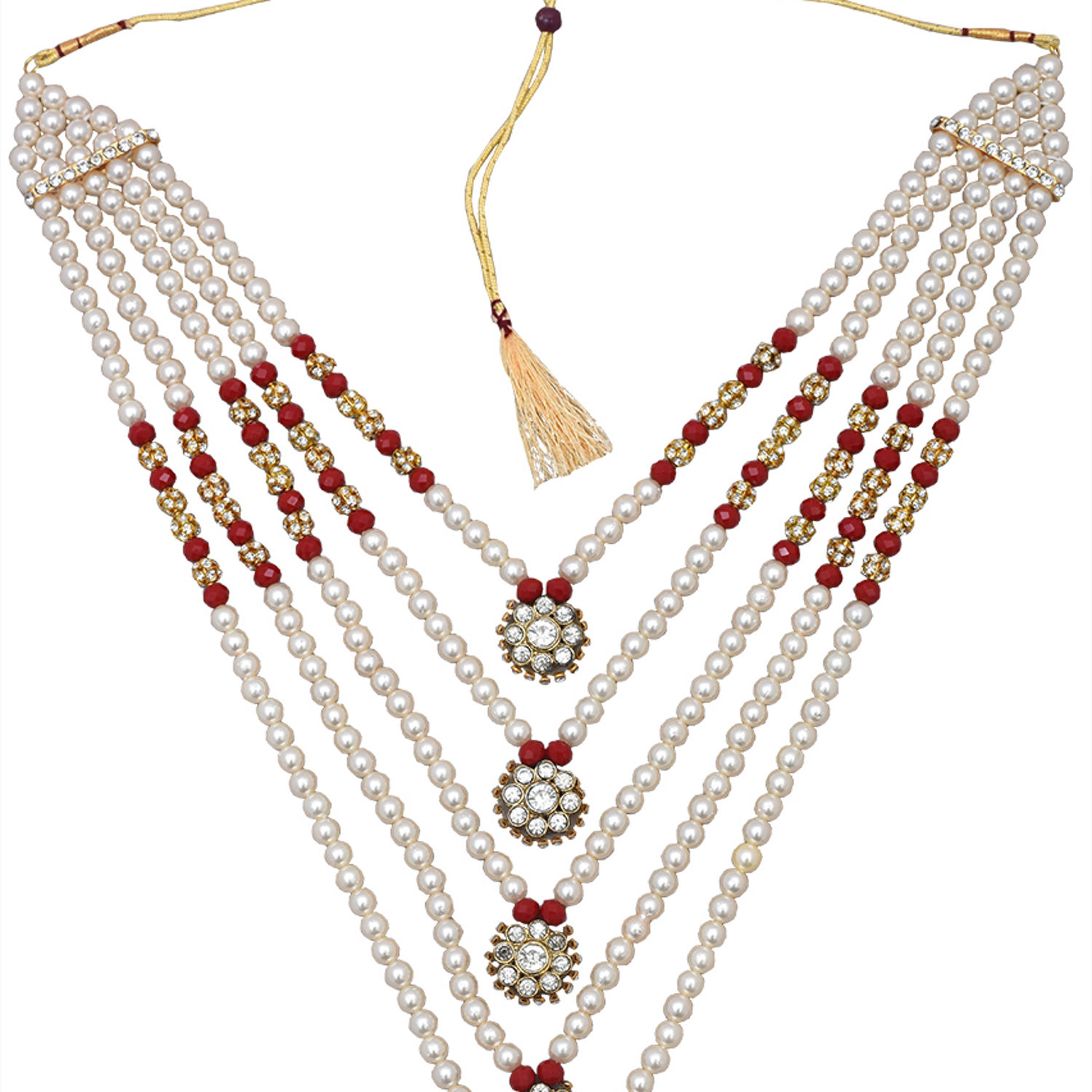 Mala for Men - Buy Layered Gold And Red Mala Online @Manyavar