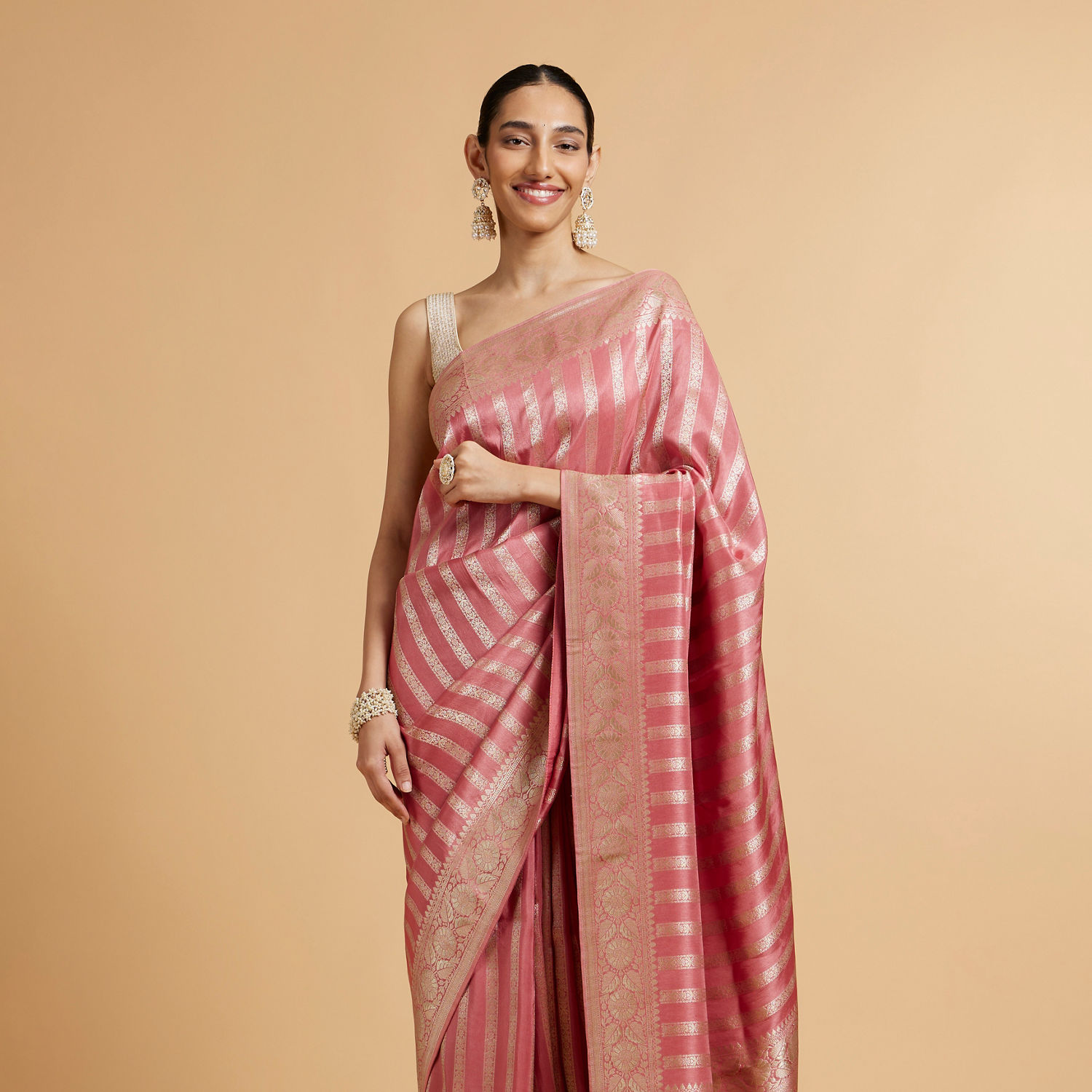 Buy Rose Pink Floral Patterned Saree Online in India @Mohey - Saree for ...