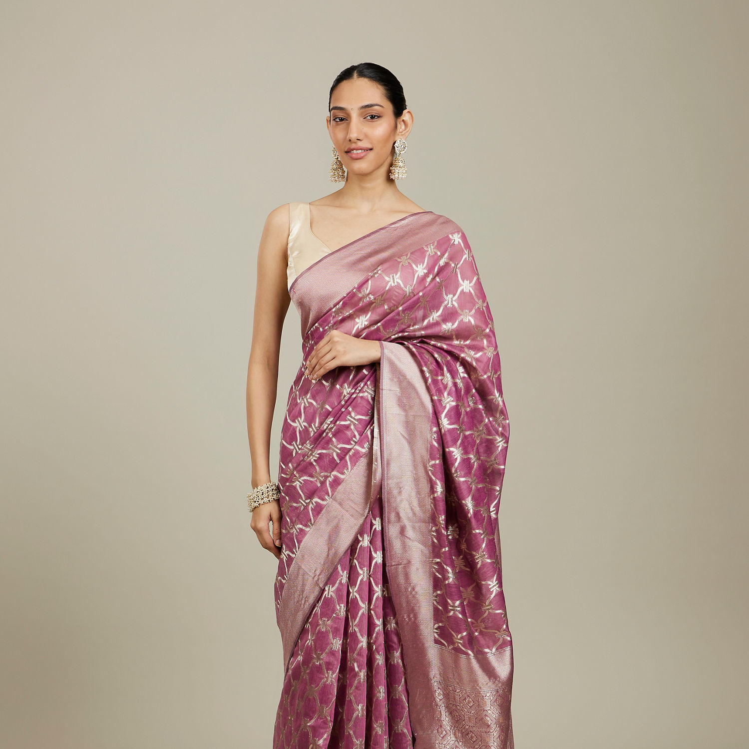 Buy Damson Purple Jaal Patterned Saree with Intricate Borders Online in ...