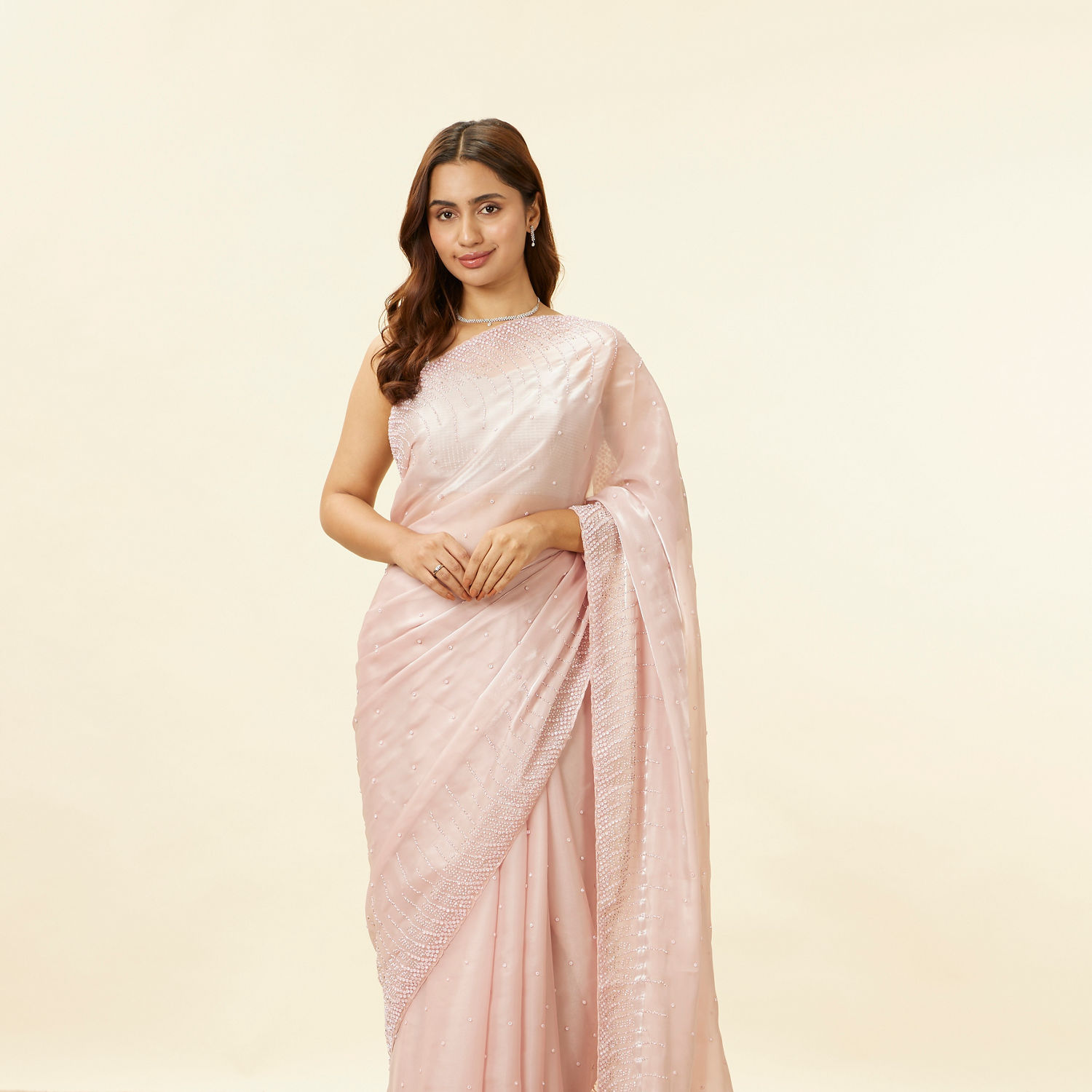 Buy Lotus Pink Stone Work Saree Online in India @Mohey - Saree for Women
