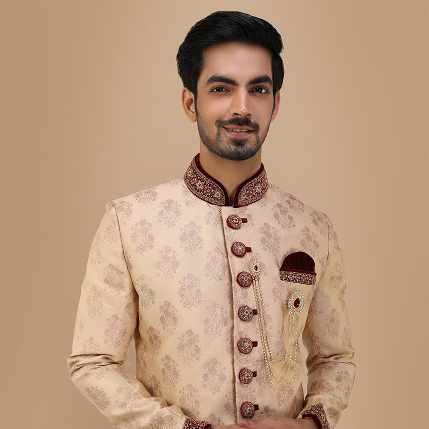 Sherwani for Men - Buy Brilliant Fawn Sherwani Suit Online @Manyavar