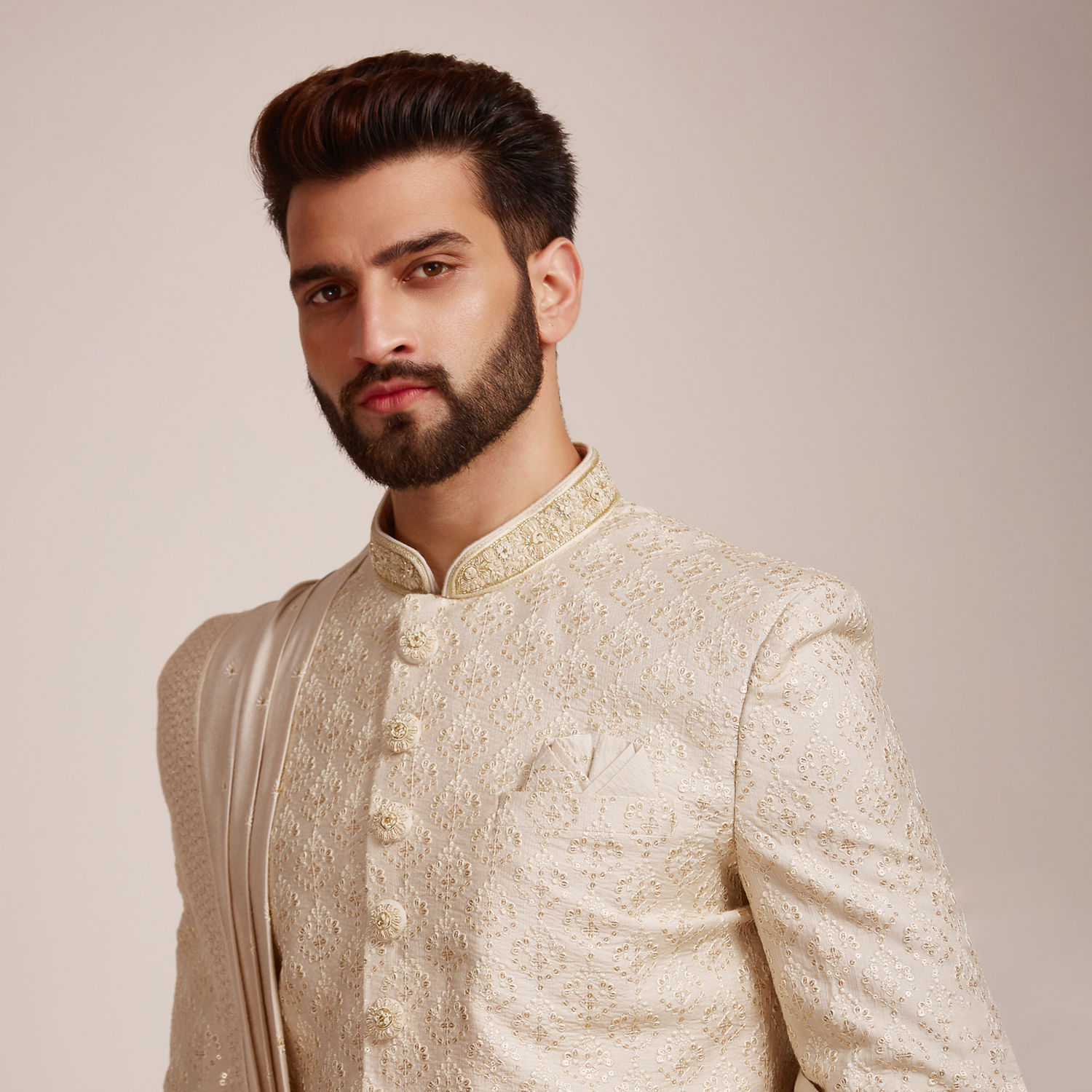 Sherwani for Men - Buy Beige Biscuit Patterned Sherwani Set Online ...