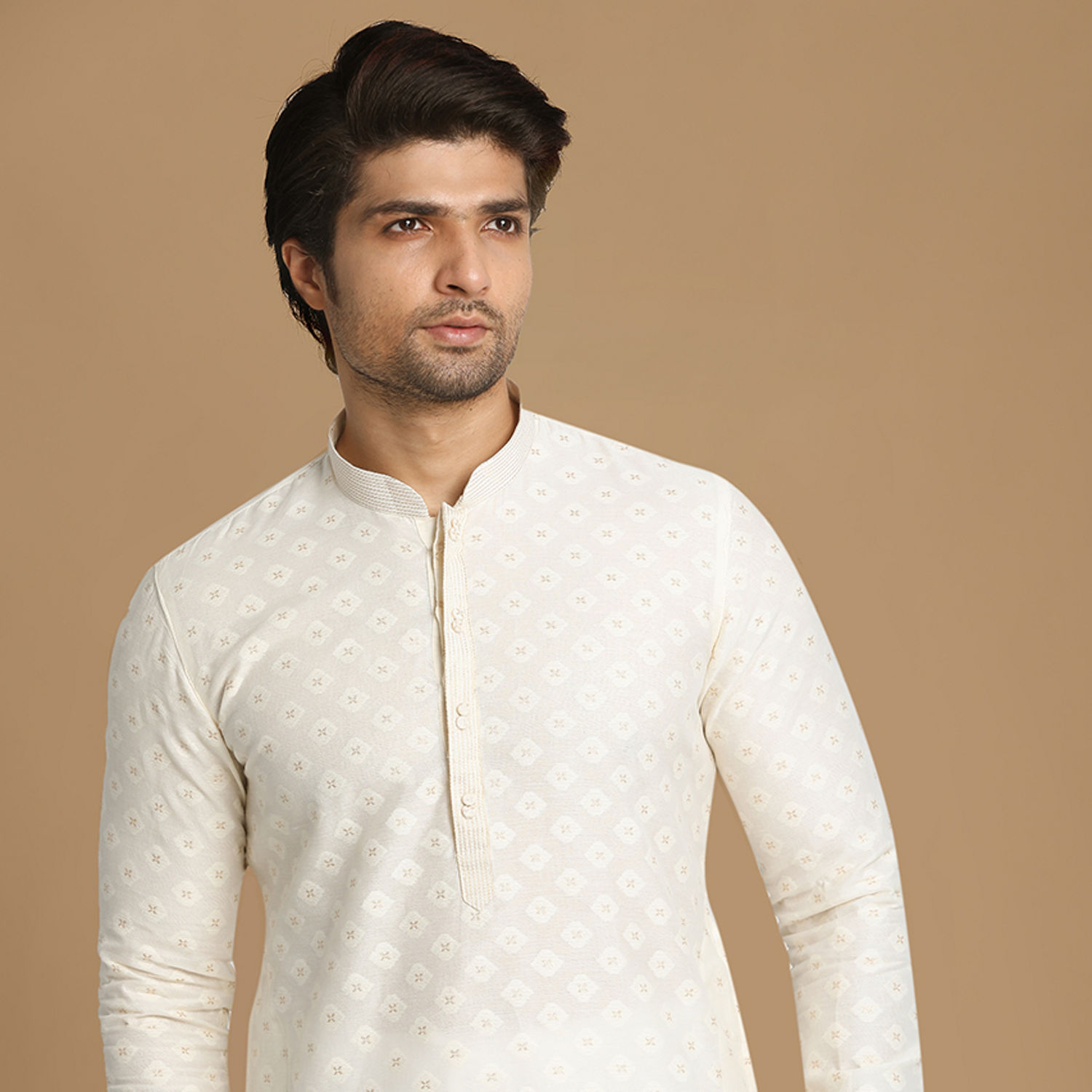 Buy Off White Self Motif Kurta Set Online in India @Manyavar - Kurta ...