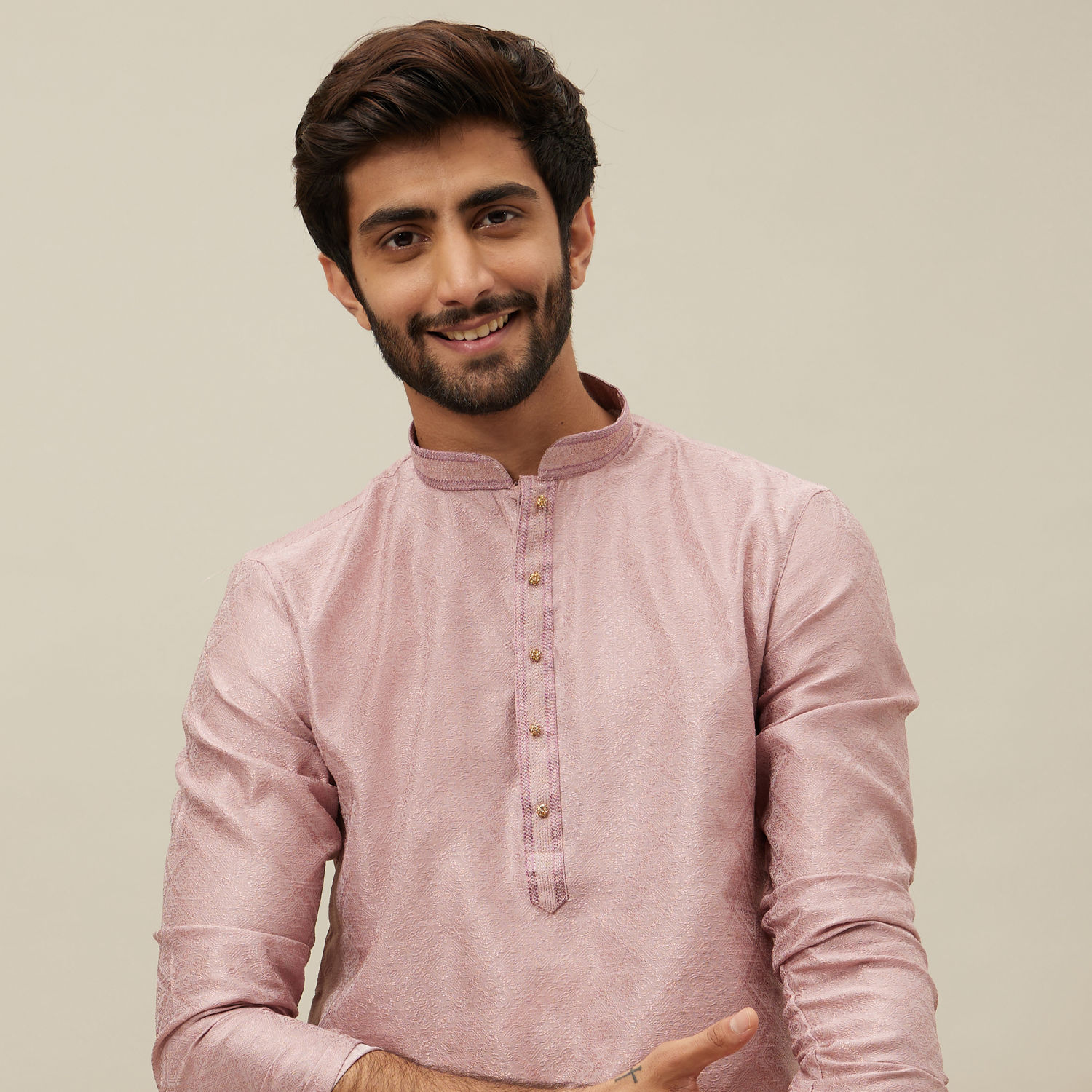 Buy Quartz Pink Grid Patterned Kurta Set Online in the UK @Manyavar ...