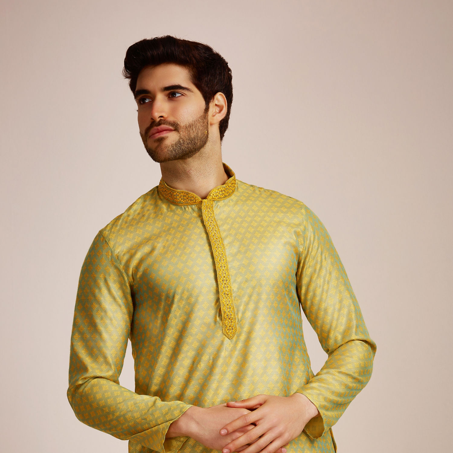 Buy Green Jacquard Patterned Kurta Set Online in the UK @Manyavar ...